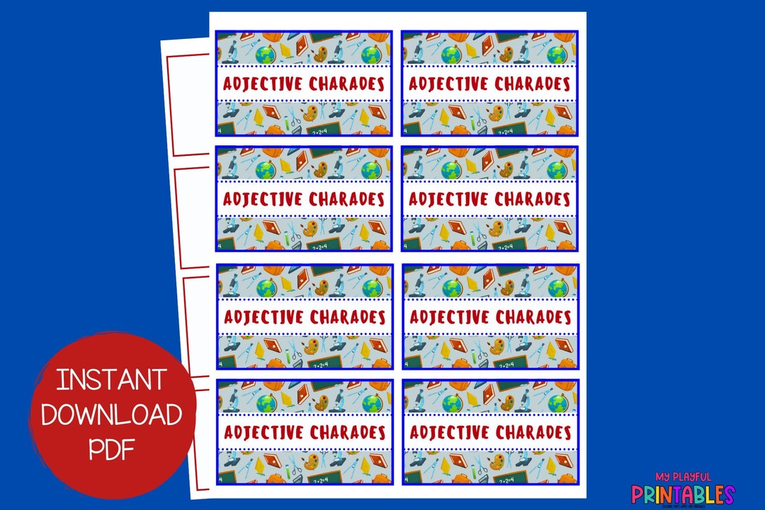 50 Adjective Charades | Printable Adjective Charades | Printable Word ...