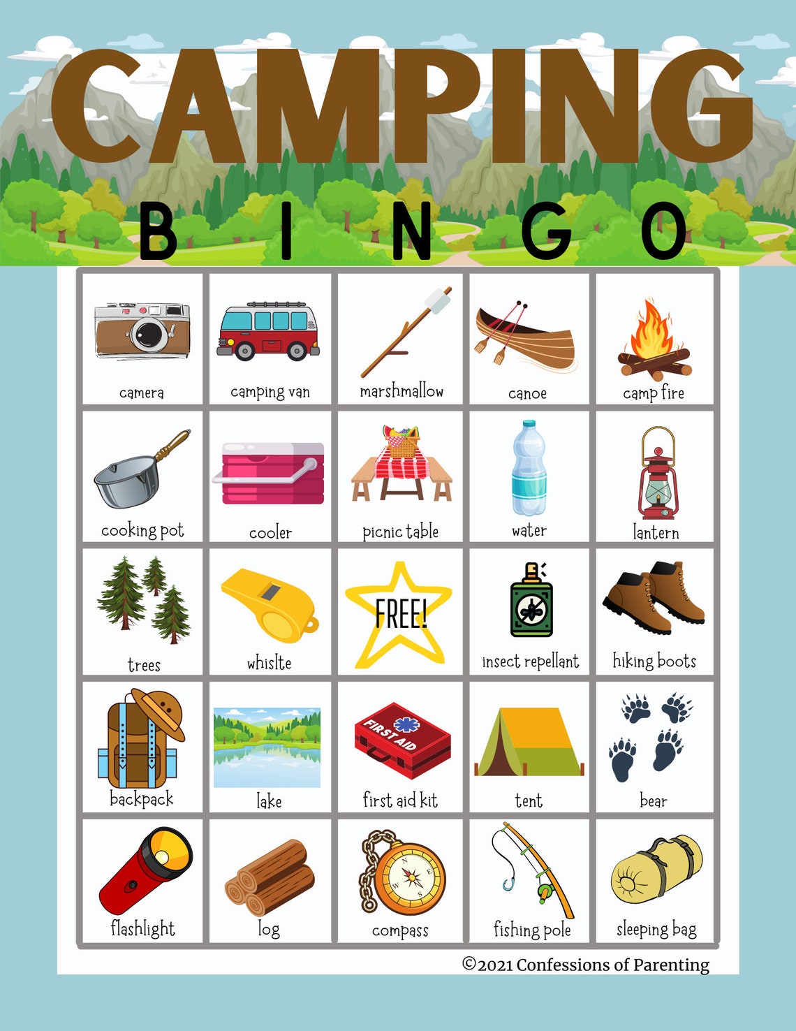 7 Camping Bingo Cards | Camping Bingo | Outdoor Bingo Game | Camping ...