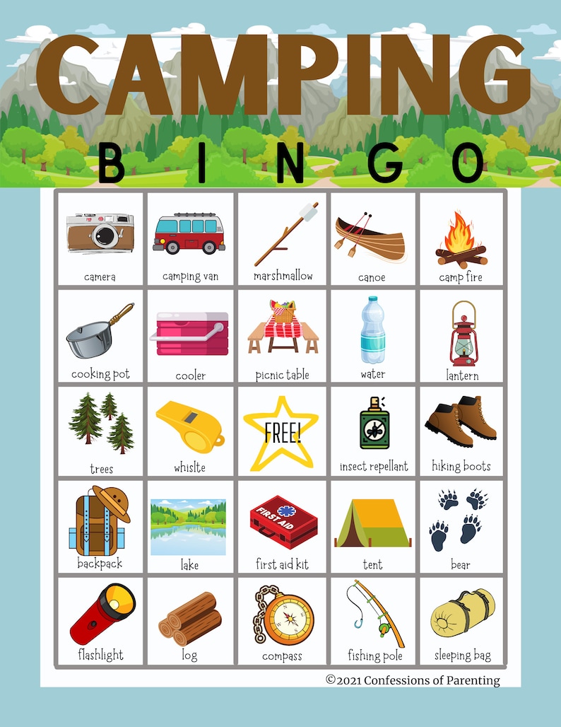7 Camping Bingo Cards | Camping Bingo | Outdoor Bingo Game | Camping ...