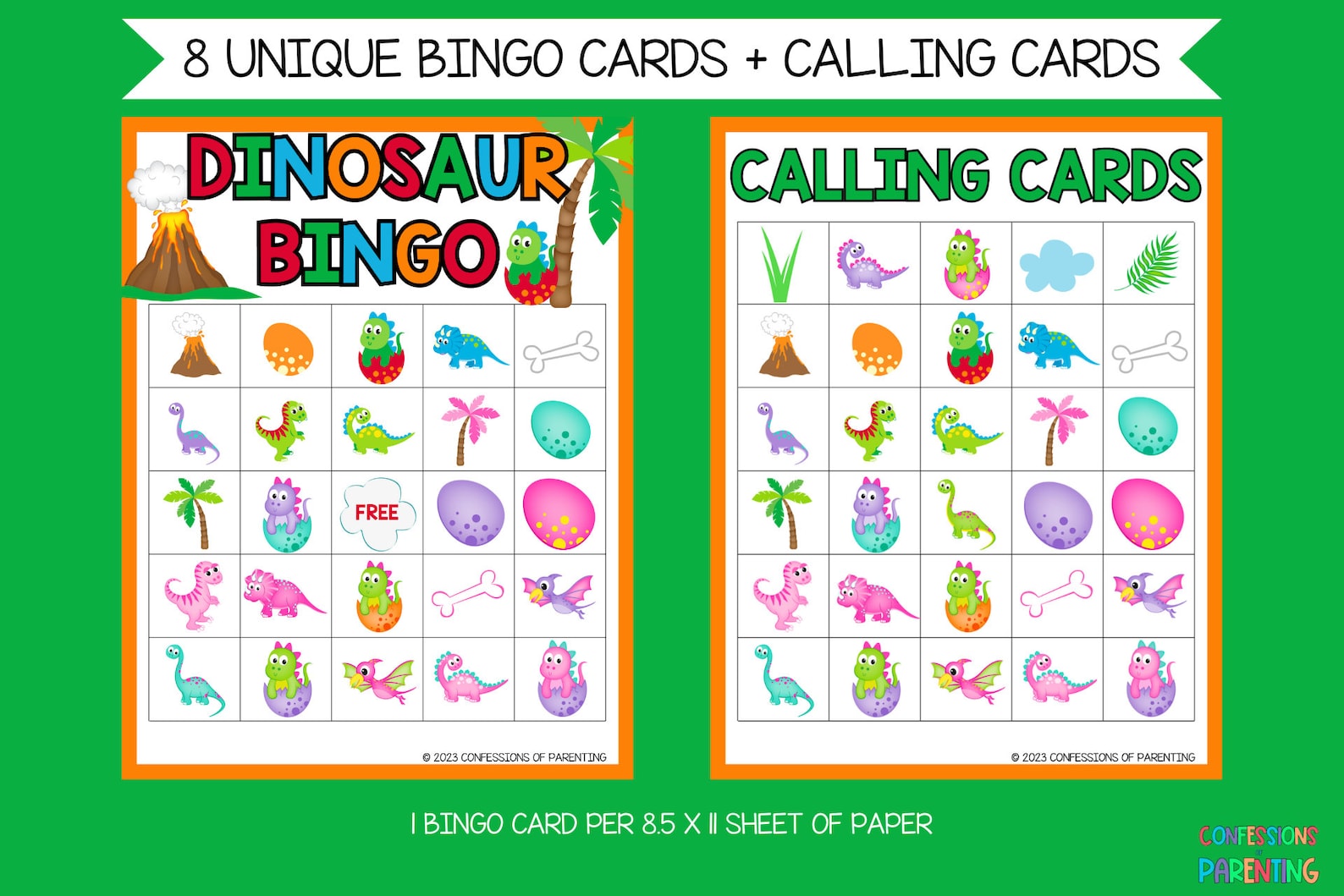 8 Dinosaur Bingo Cards | Bingo for Kids | Classroom Bingo | Printable ...