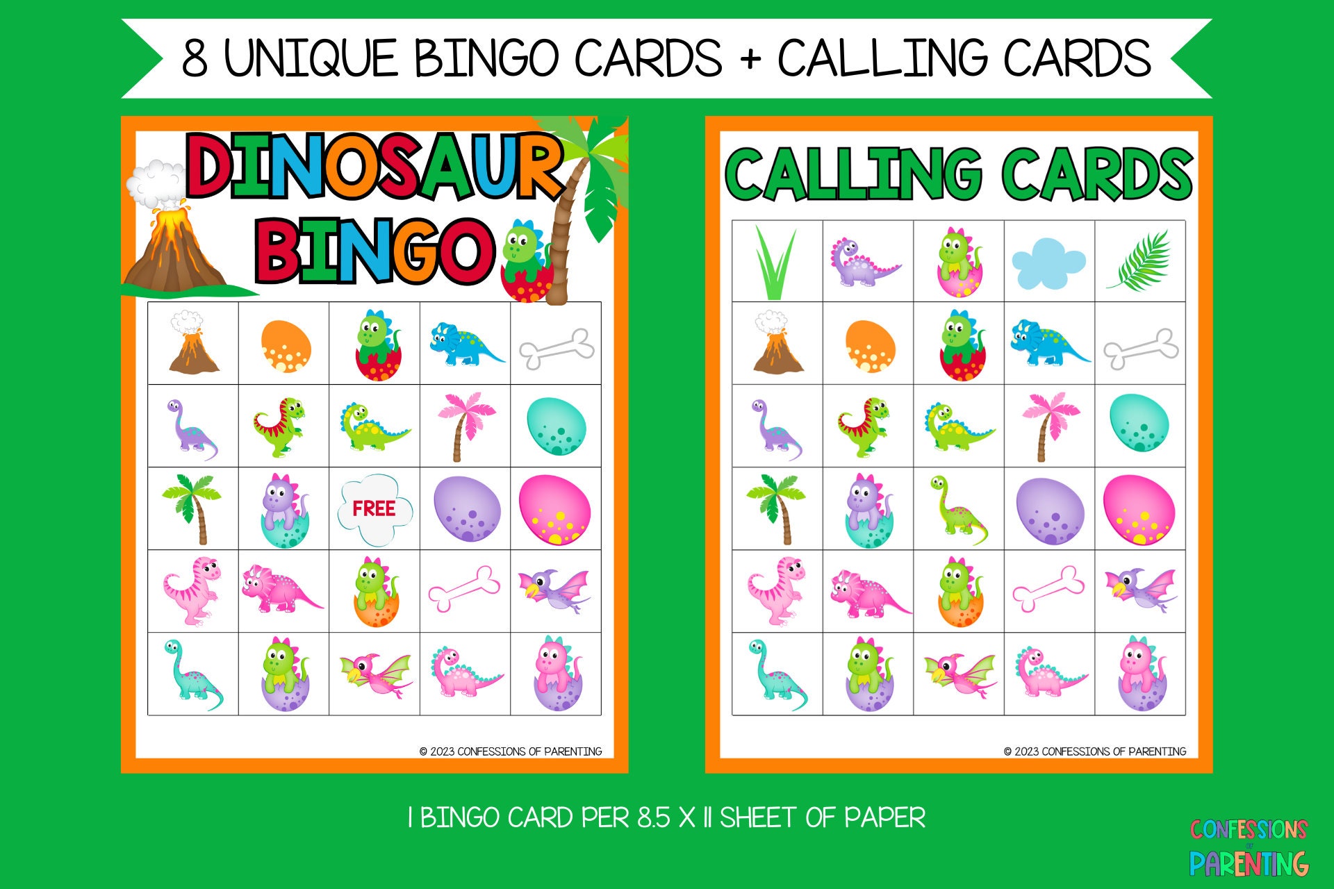 8 Dinosaur Bingo Cards | Bingo for Kids | Classroom Bingo | Printable ...