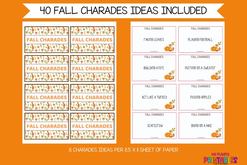 Fall Charades | Printable Party Game for Kids & Adults | Printable Fall ...