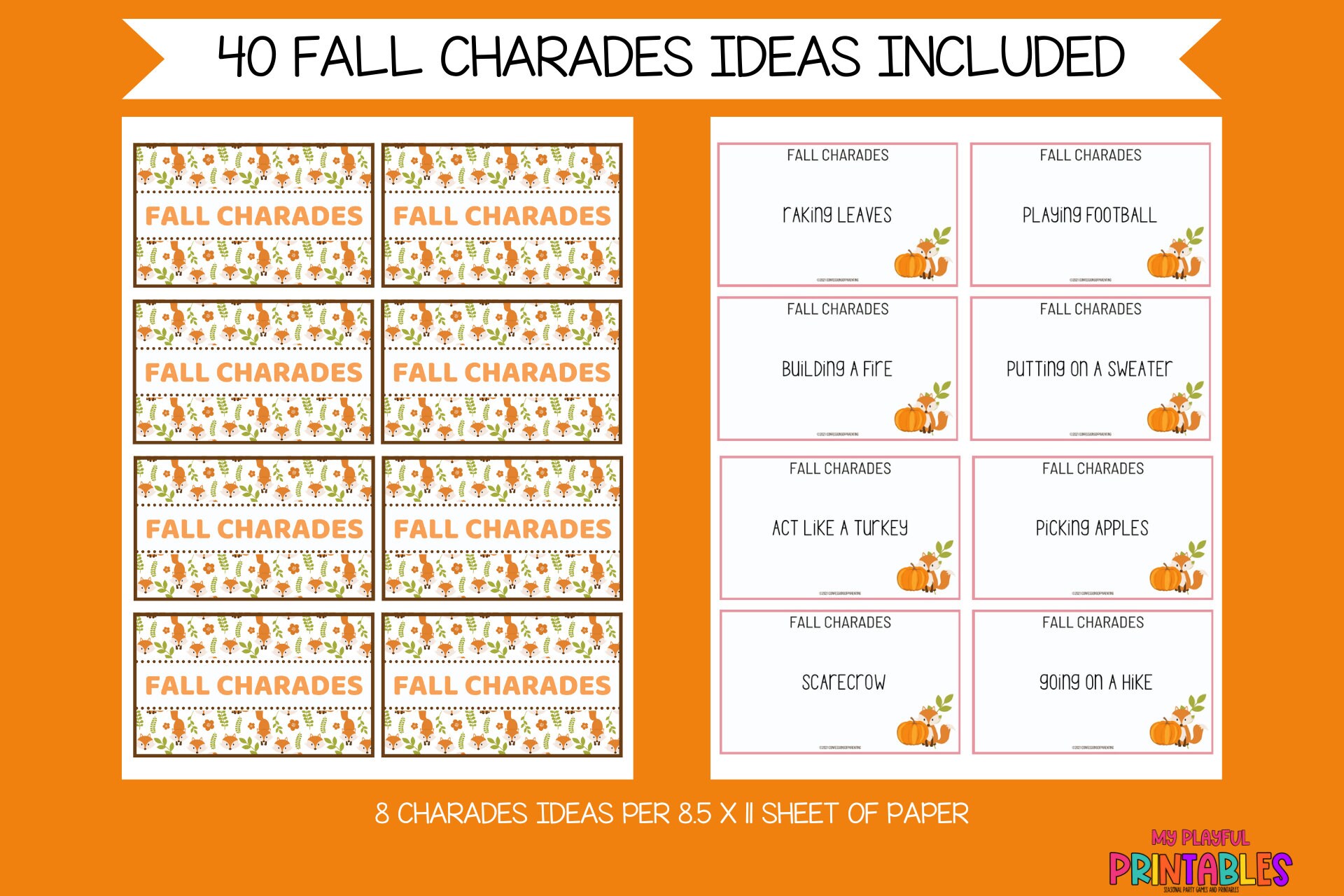Fall Charades | Printable Party Game for Kids & Adults | Printable Fall ...