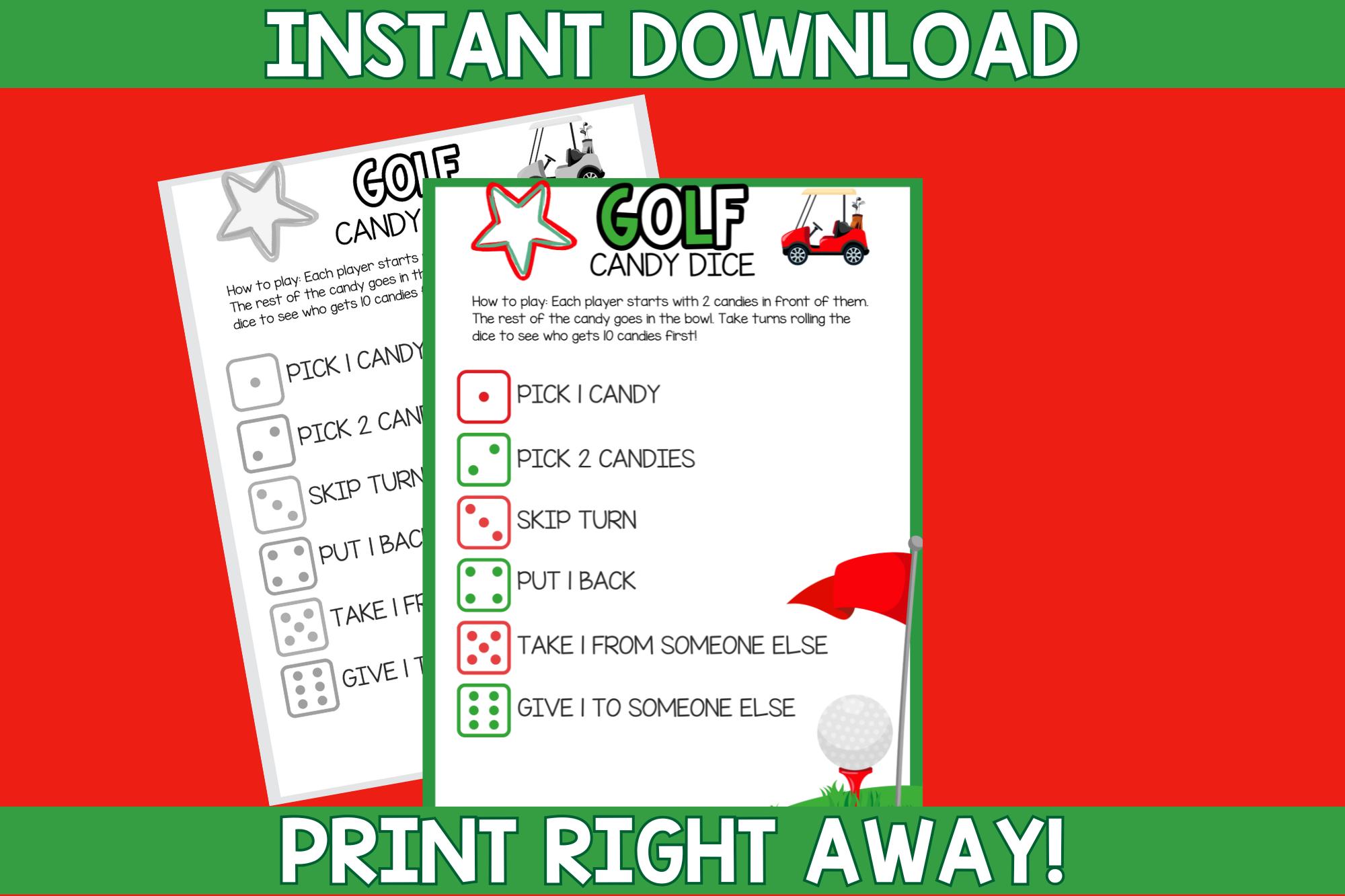 Golf Candy Dice Game | Printable Golf Party Games | Golf Tournament ...