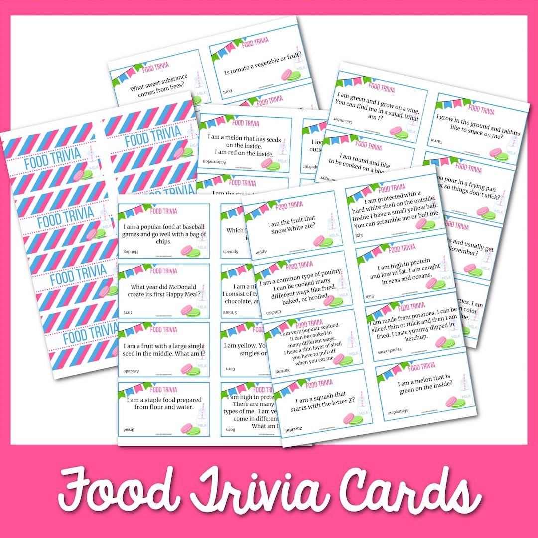 50 Printable Food Trivia | Food-themed Trivia Game for Kids| Trivia ...