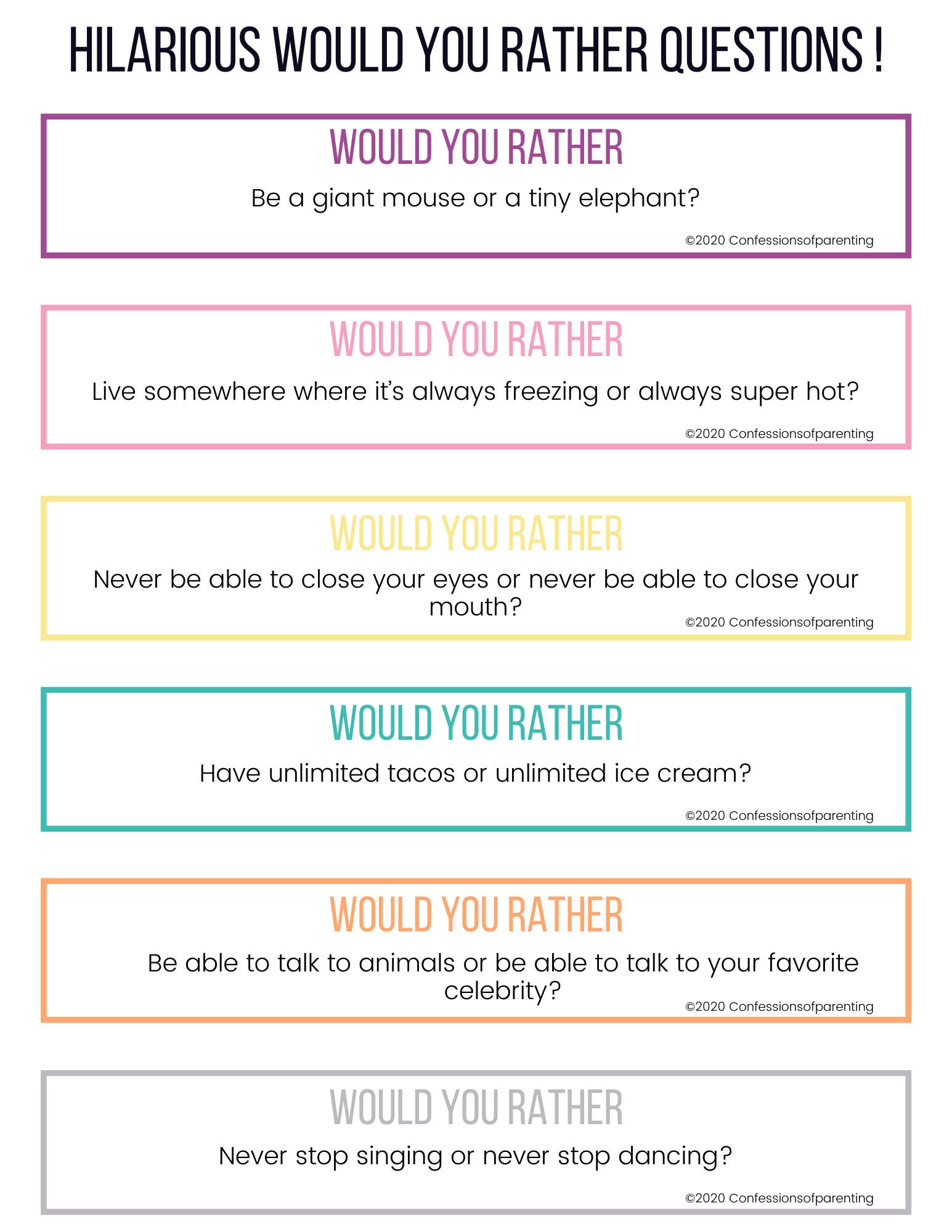 100 Hilarious Would You Rather Questions Journal Prompts - Etsy