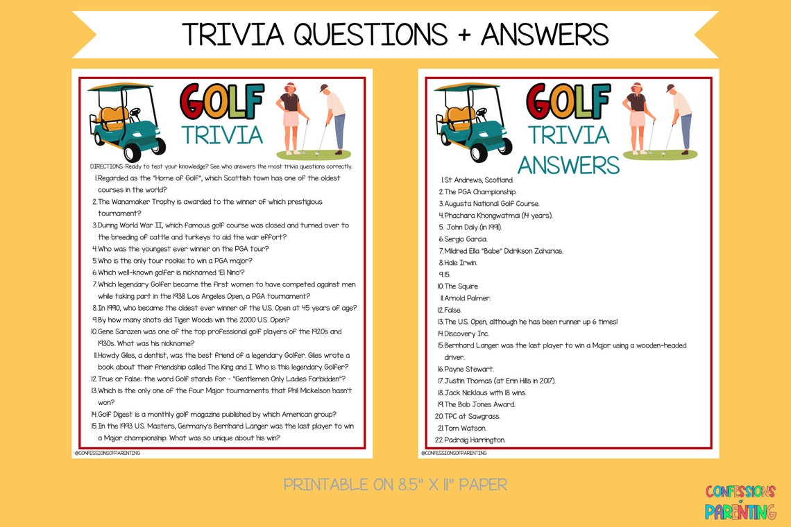 100 Golf Trivia Questions | Trivia for Kids | Printable Trivia | Sports ...