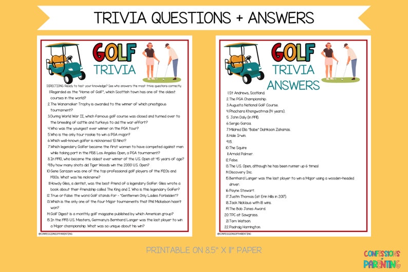100 Golf Trivia Questions | Trivia for Kids | Printable Trivia | Sports ...