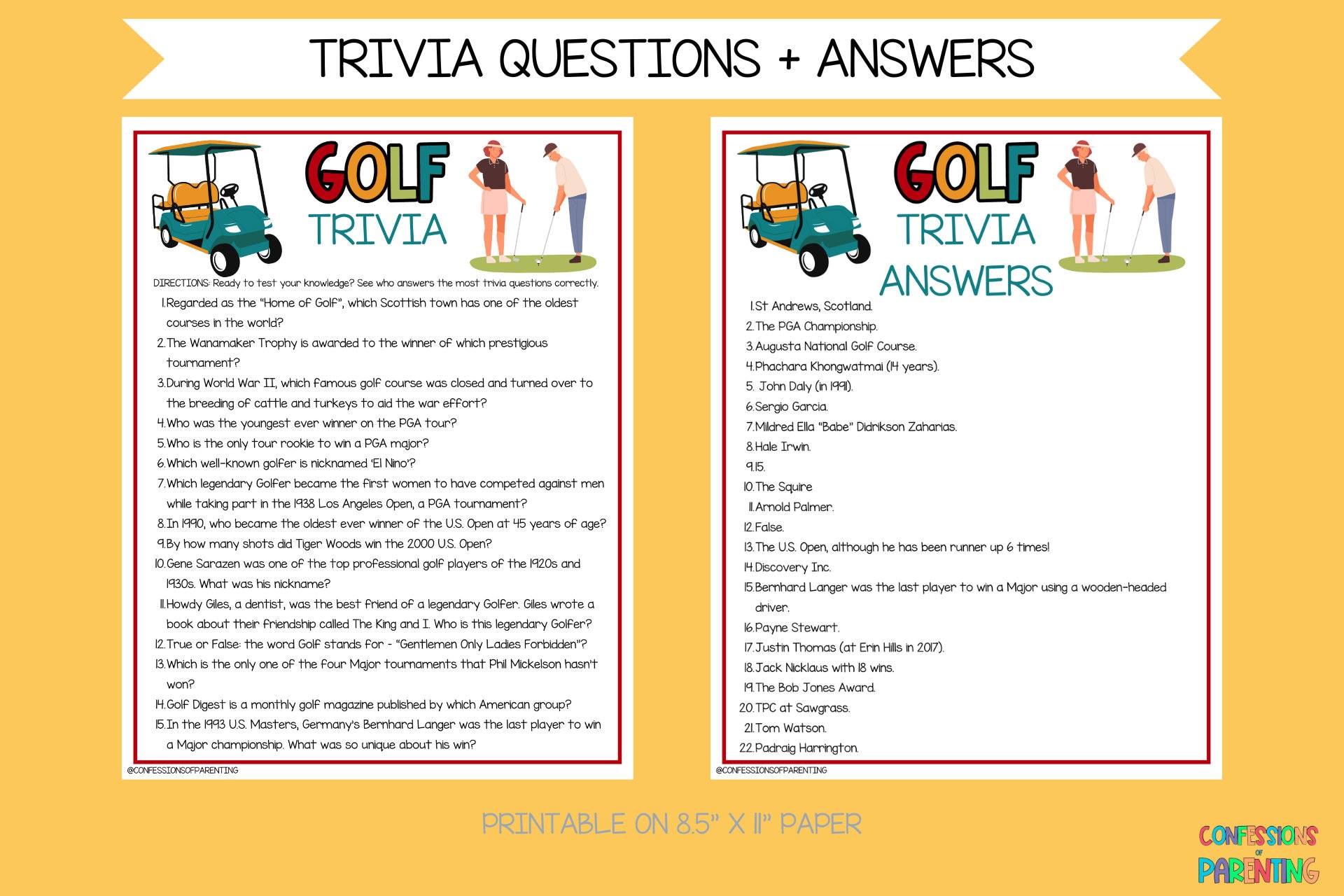 Golf Trivia Trivia for Kids Printable Trivia Sports Trivia for Kids ...