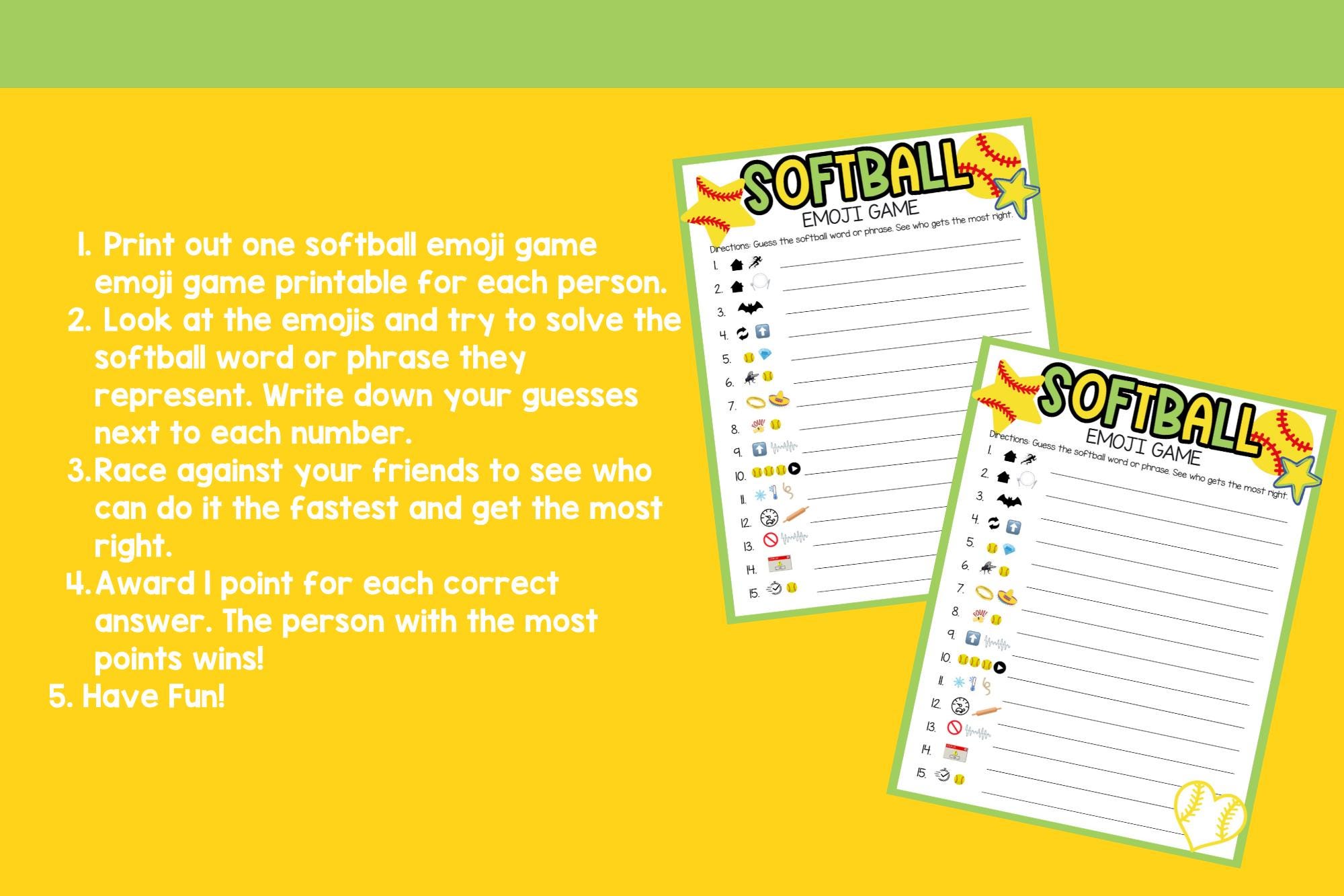 Softball Emoji| Guess the Softball Emoji| Softball Party Activity ...