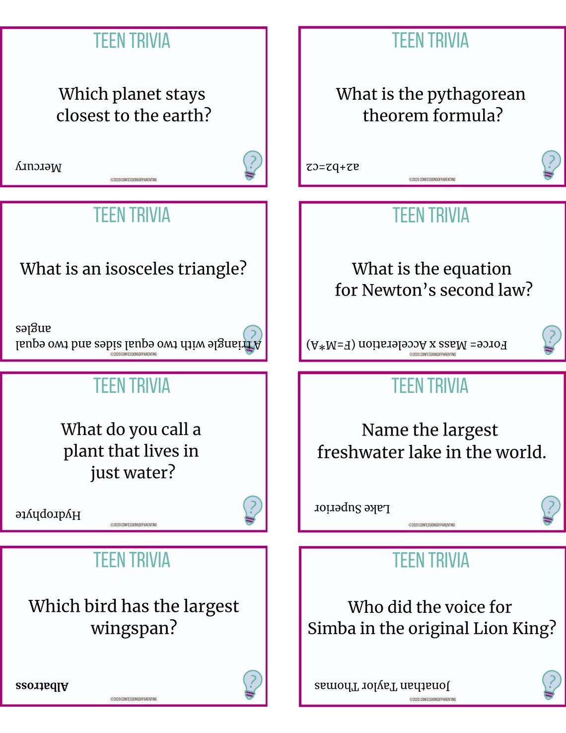 100 Teen Trivia Questions - Etsy