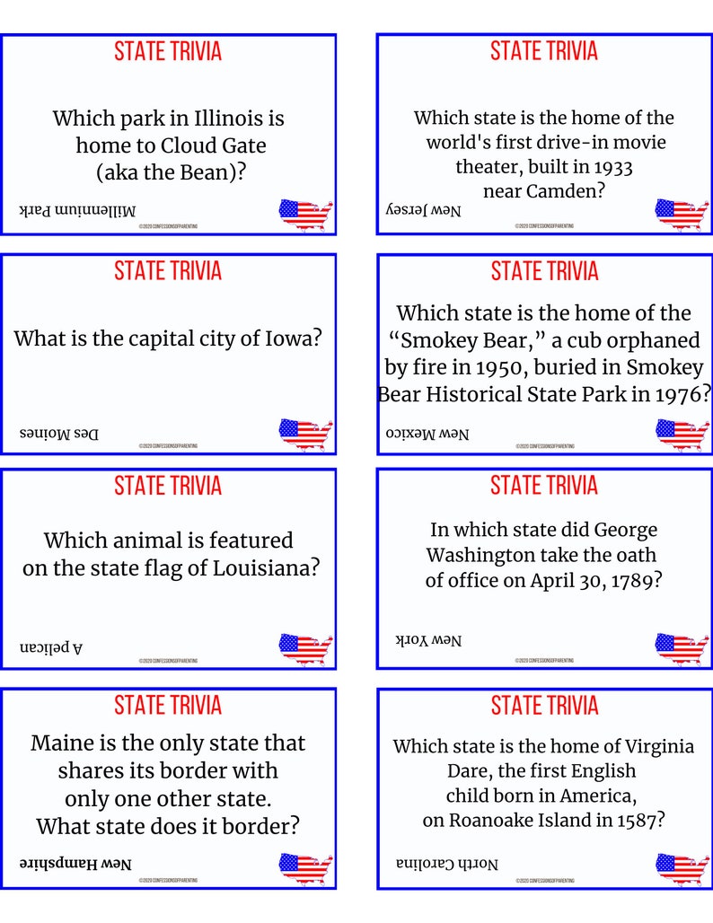 100 State Trivia Questions | Printable U.S. State Trivia | Educational ...