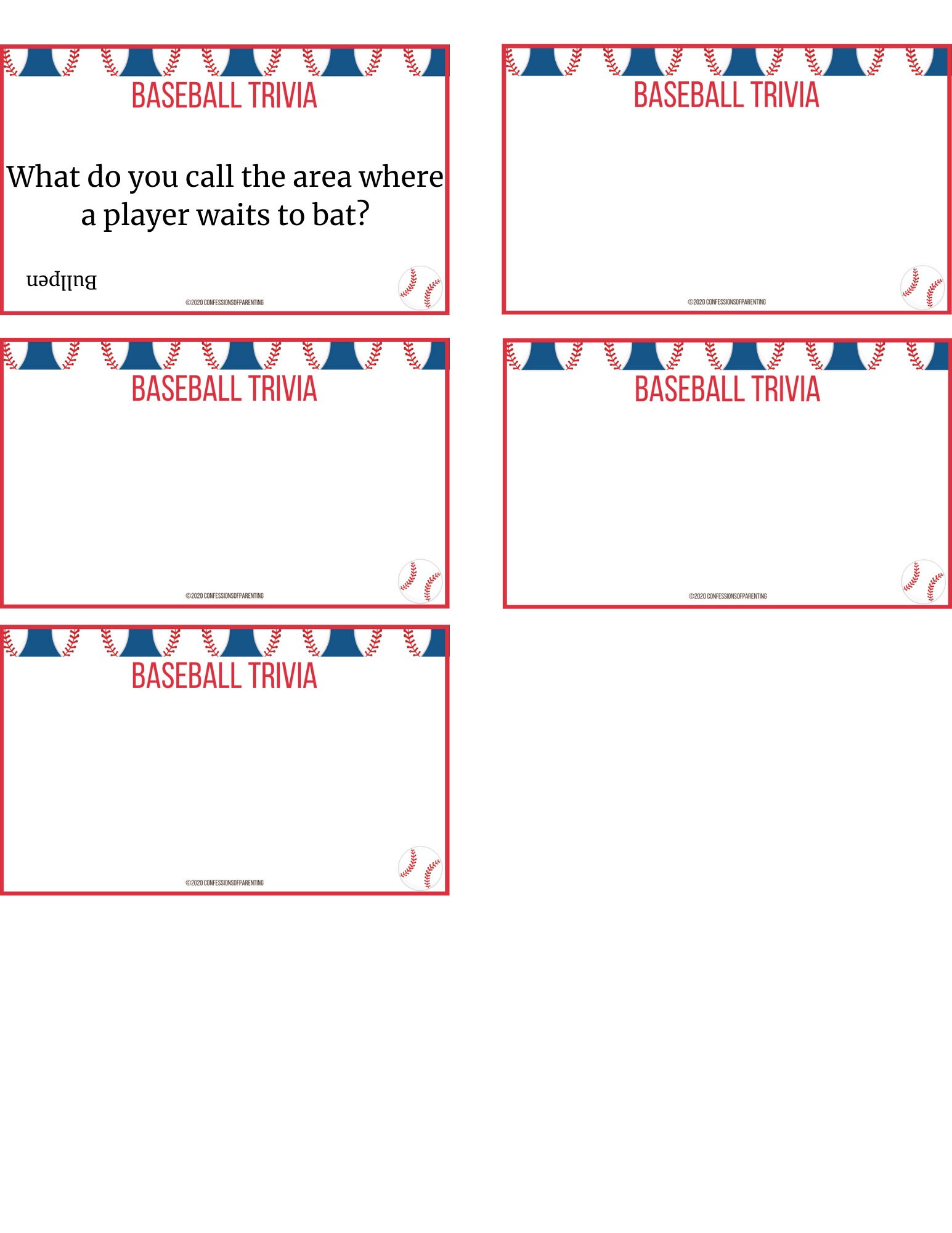 Baseball Trivia Cards for Kids - Etsy