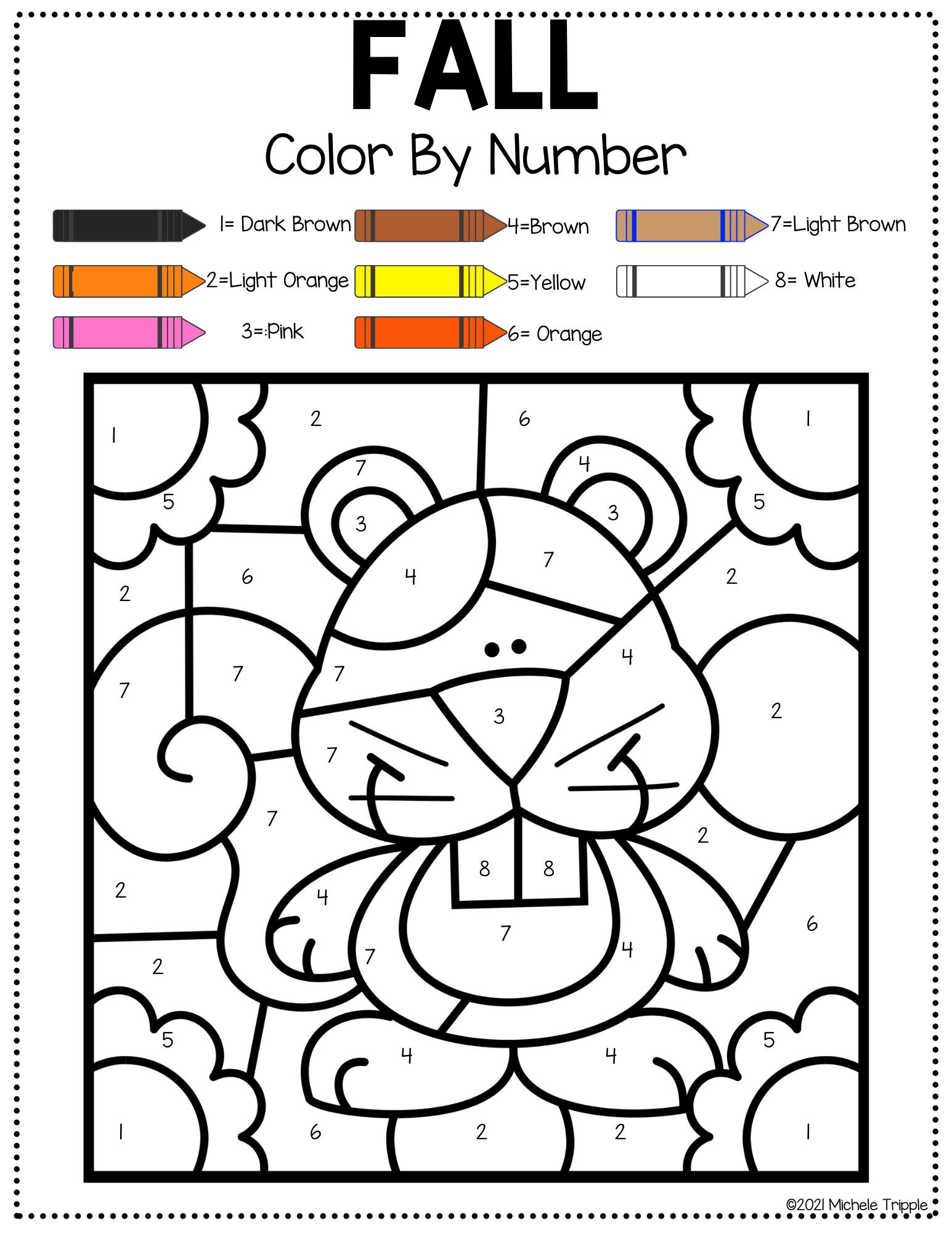 6 Fall Color by Number| Printable Fall Color by Number |color by Number ...