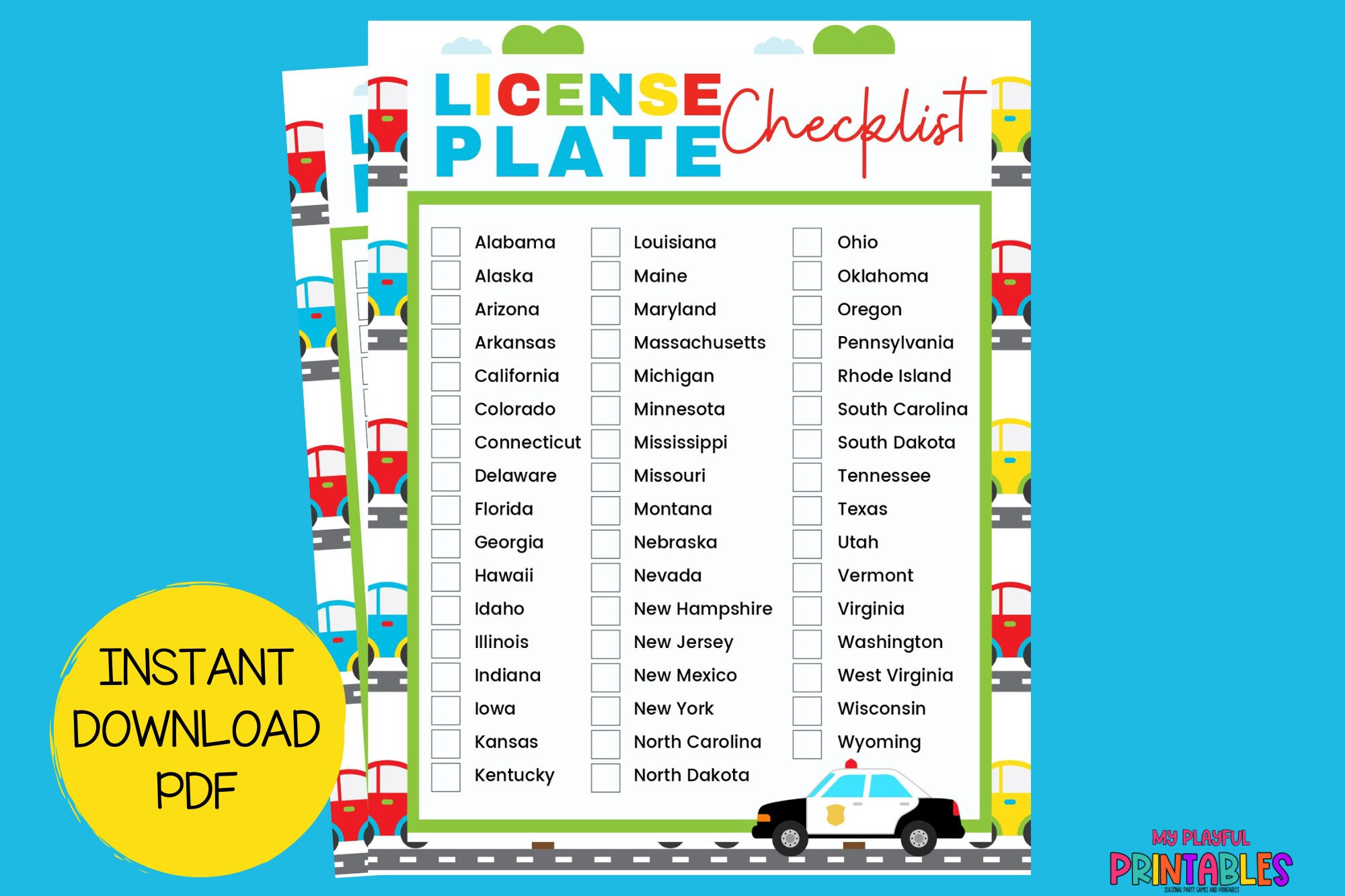 License Plate Checklist | Road Trip Games | State License Plate Game ...