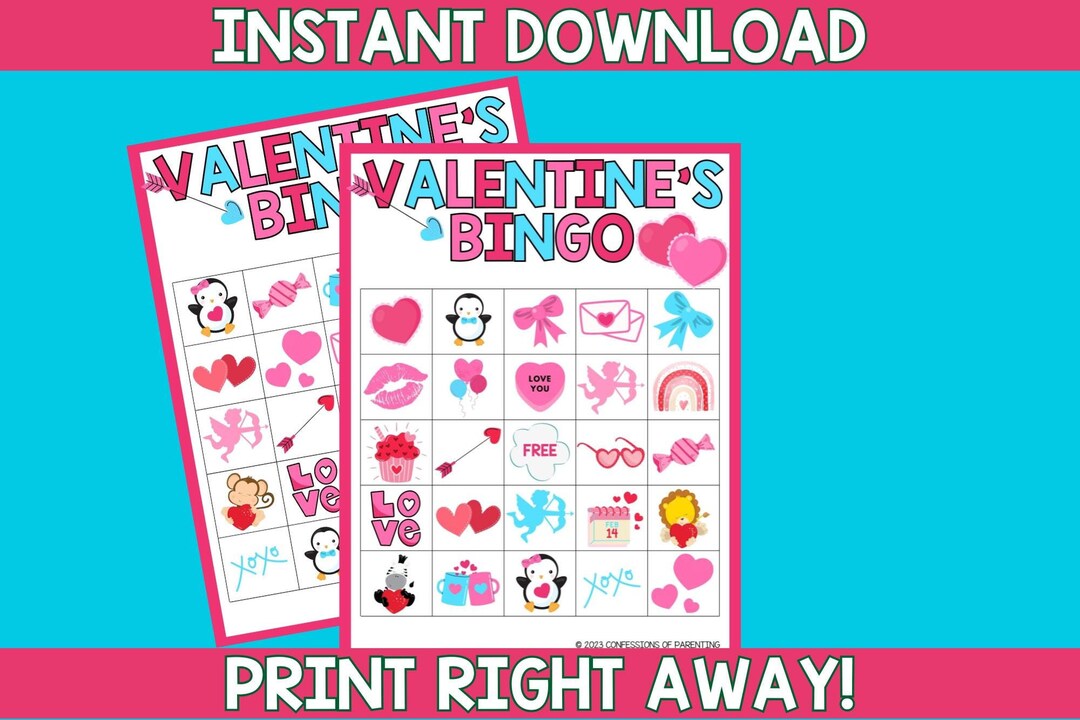 Valentine's Day Bingo Cards Valentine's Day Themed Bingo Game for Kids ...