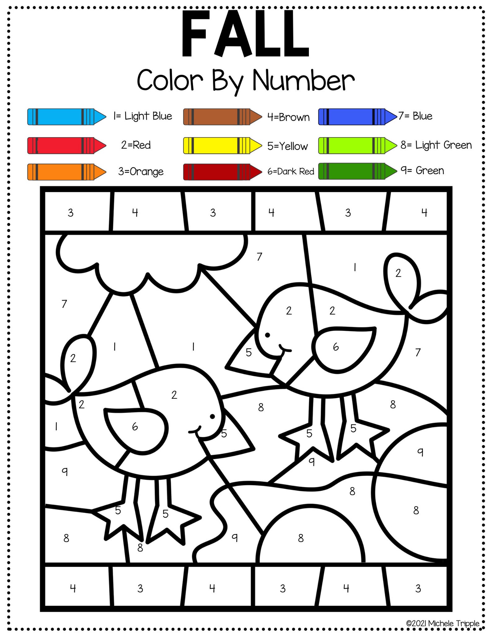 Fall Color by Number Color by Number Activity for Kids - Etsy