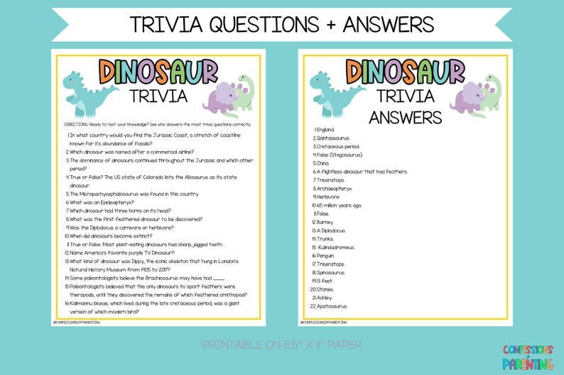 Dinosaur Trivia Trivia for Kids Classroom Trivia Homeschool Trivia ...