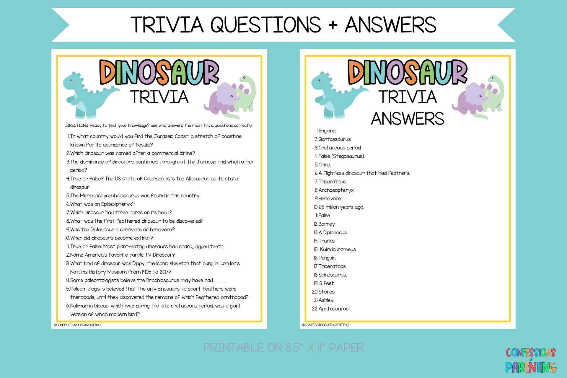 Dinosaur Trivia Trivia for Kids Classroom Trivia Homeschool Trivia ...