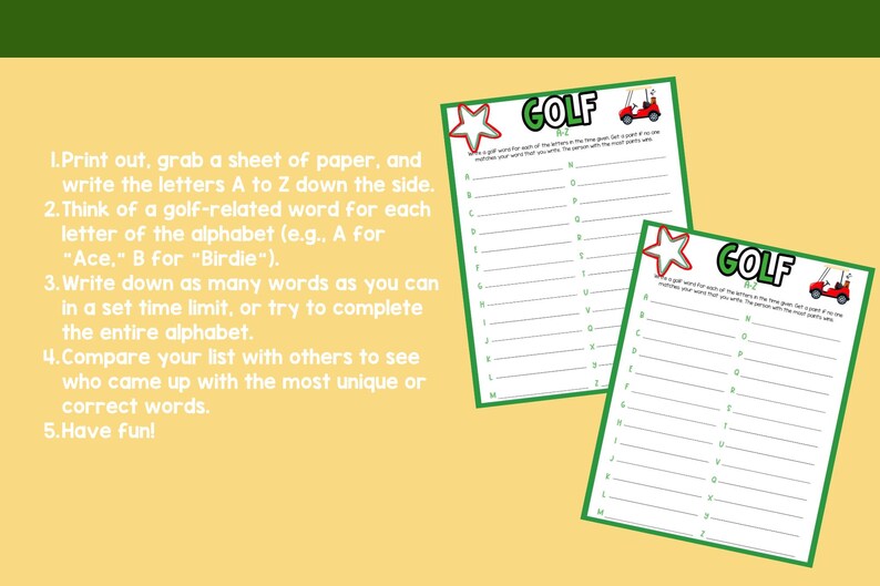 Golf A-Z Game | Printable Golf Party Games | Golf Tournament Games for ...