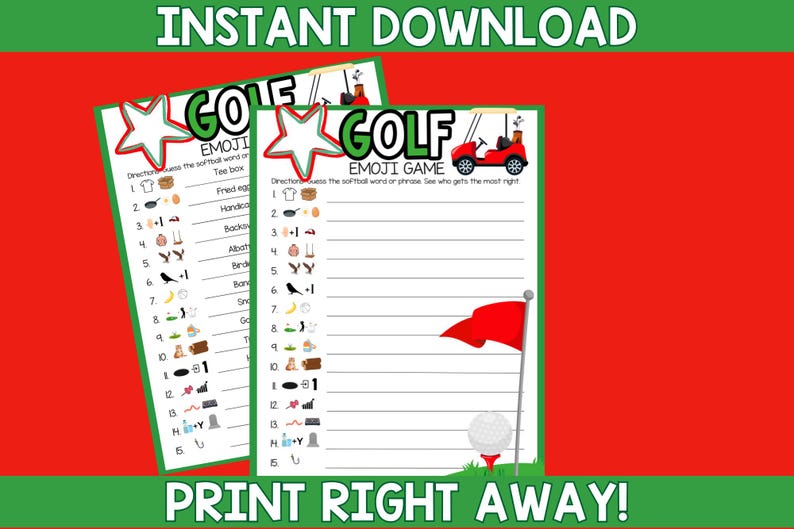 Golf Emoji Pictionary Game | Golf Emoji Game | Printable Golf Party ...