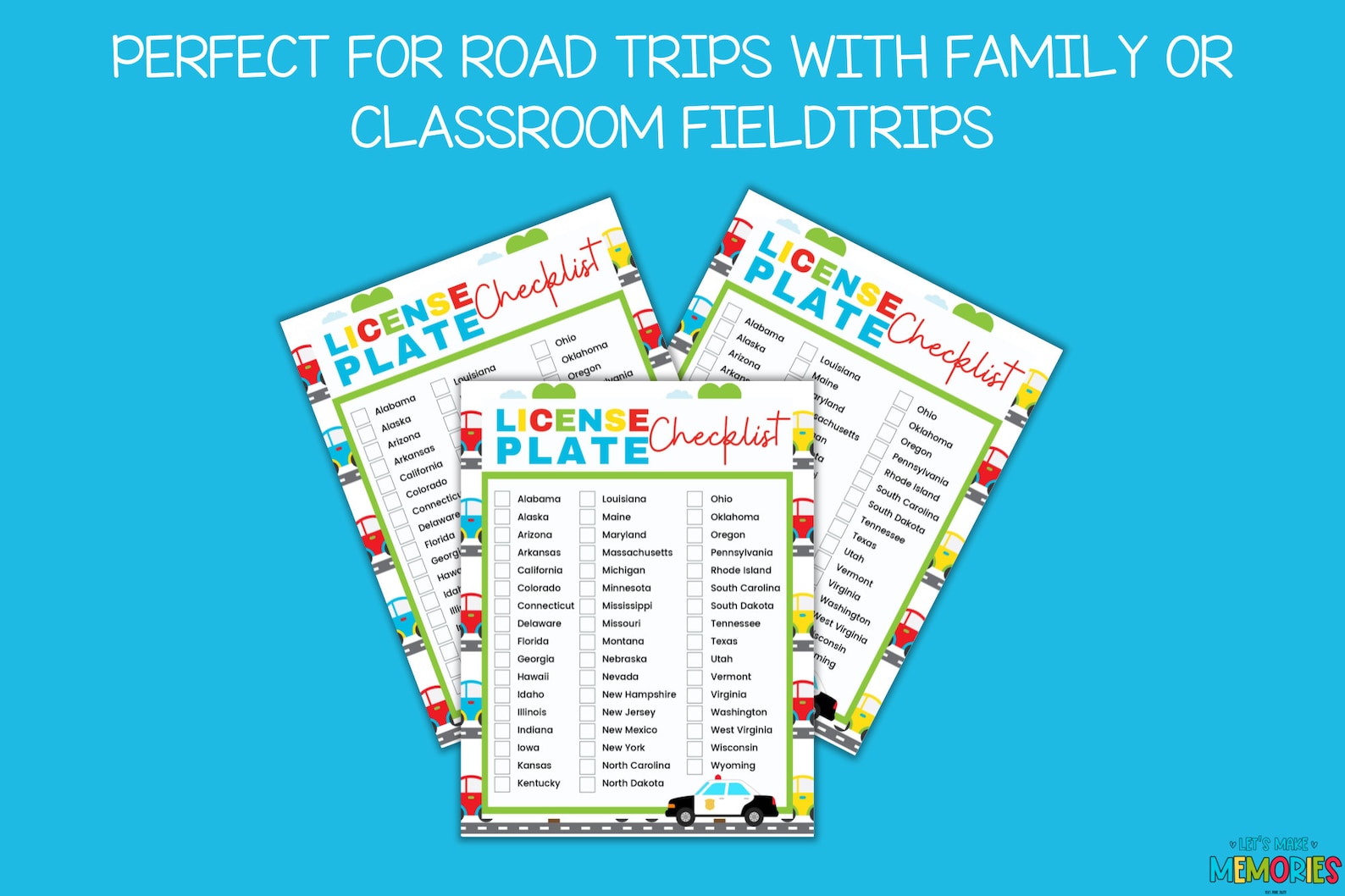 License Plate Checklist | Road Trip Games | State License Plate Game ...