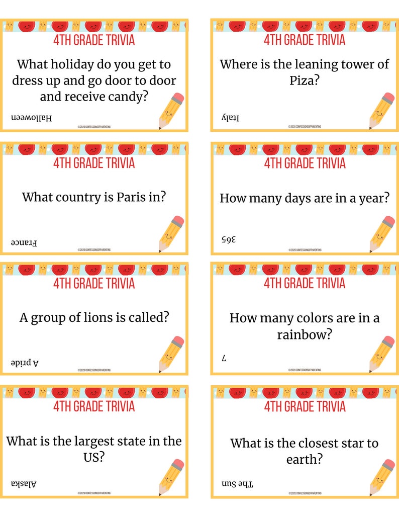 50 4th Grade Trivia Questions | Printable 4th Grade Trivia ...