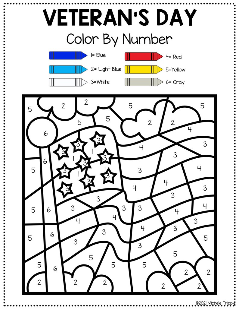 6 Veteran’s Day Color by Number | Printable Veteran’s Day Coloring ...