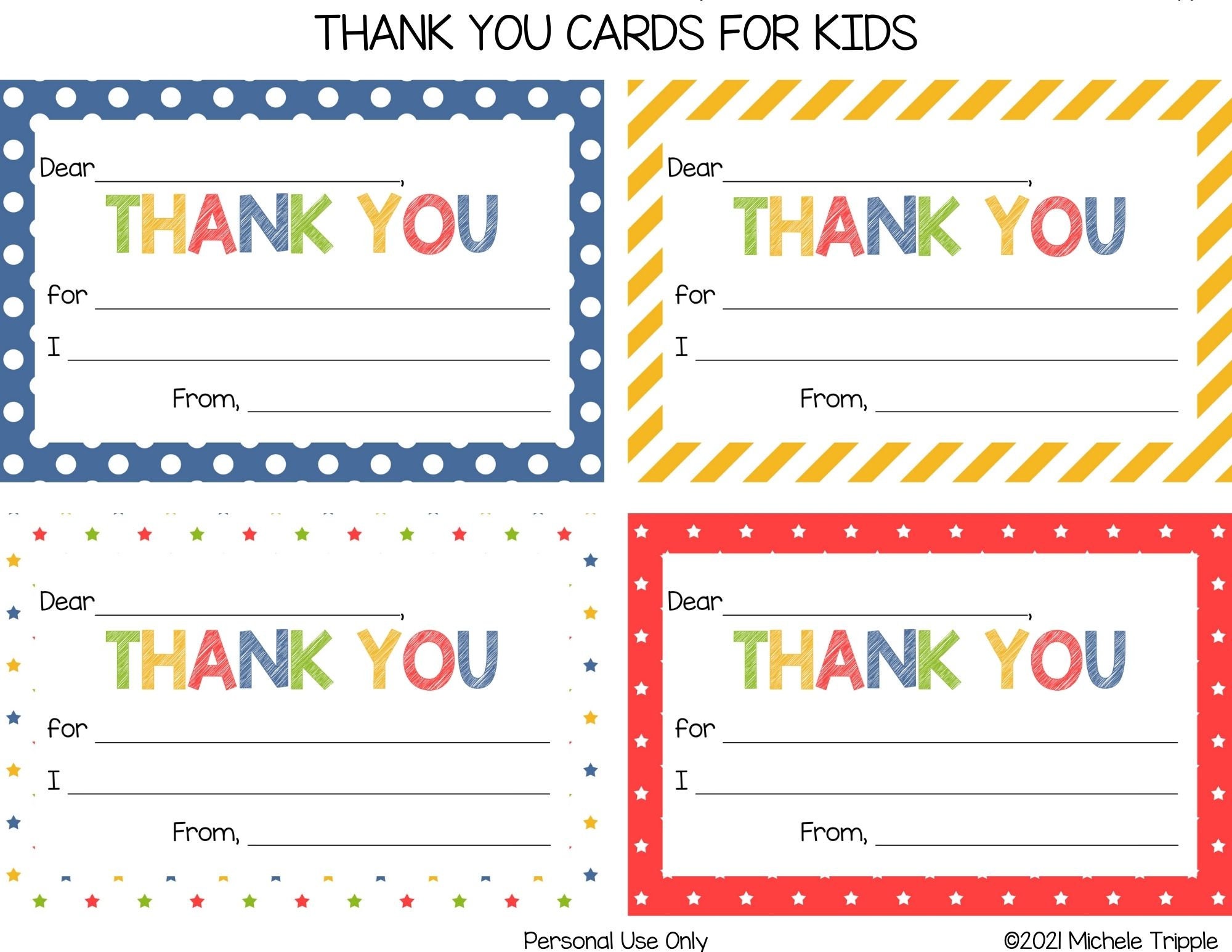 Printable Thank You Cards for Kids | Kids’ Thank You Cards | Kids Thank ...