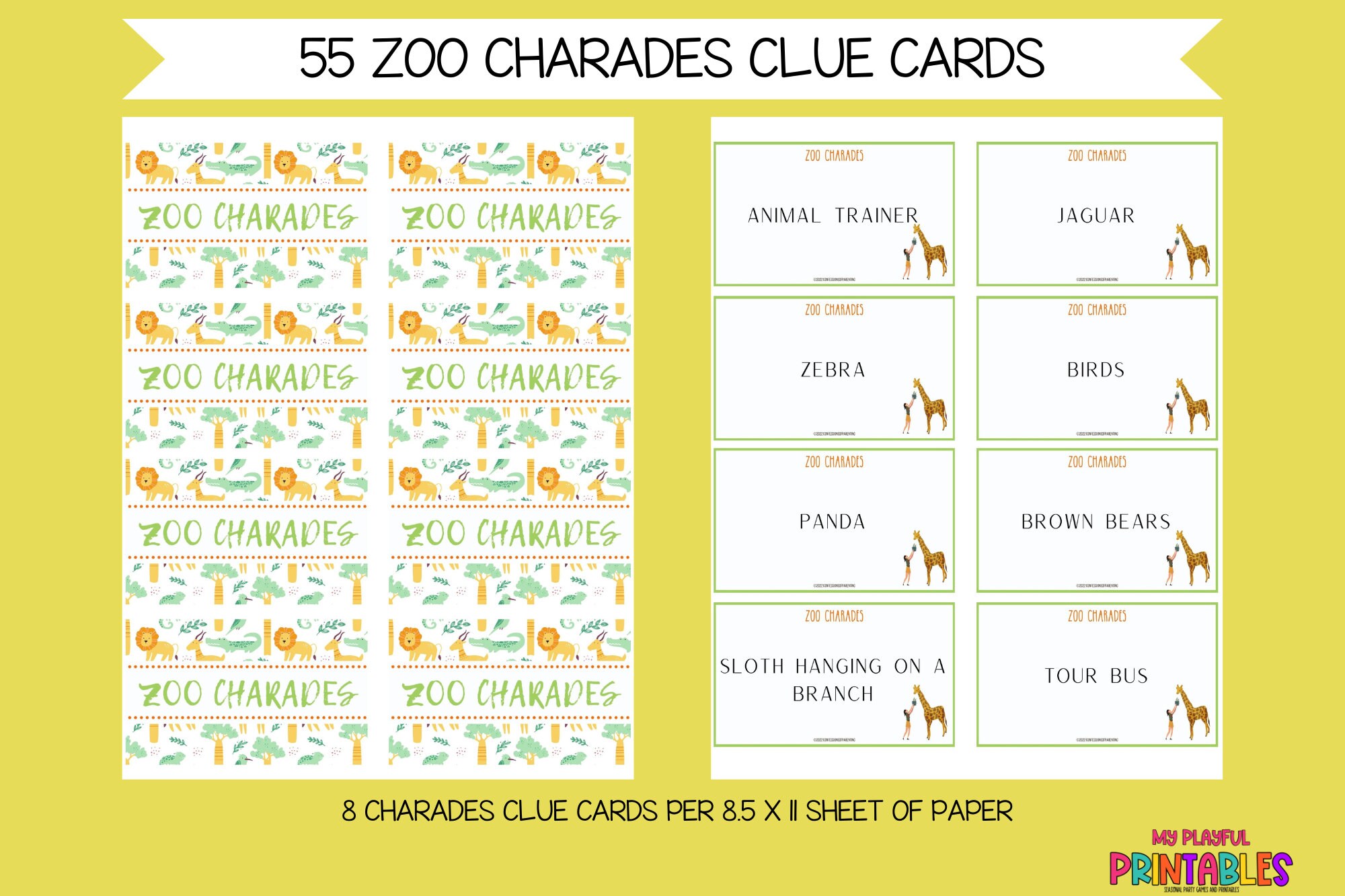 Zoo Charades Charades for Kids Charades for Families Family Game Night ...