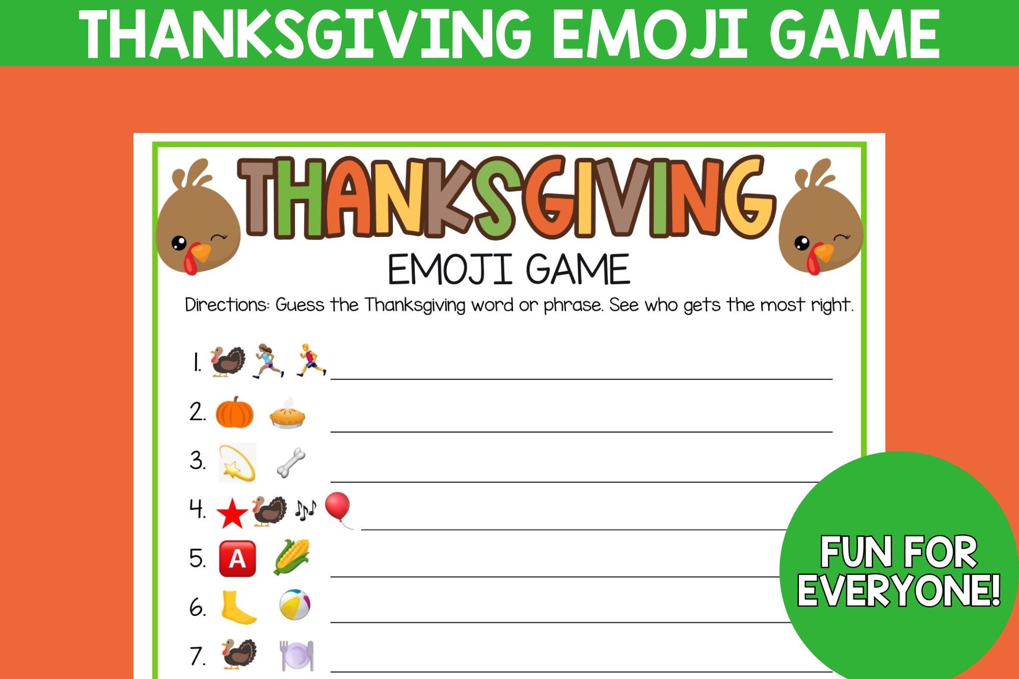 Thanksgiving Emoji Game | Guess the Emoji Printable | Thanksgiving ...