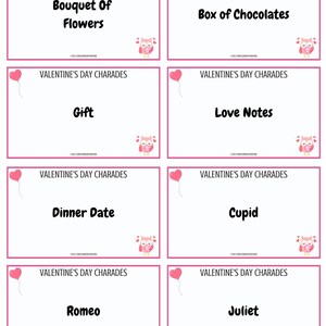 50 Valentine's Day Charades | Valentine’s Day Charades Cards ...