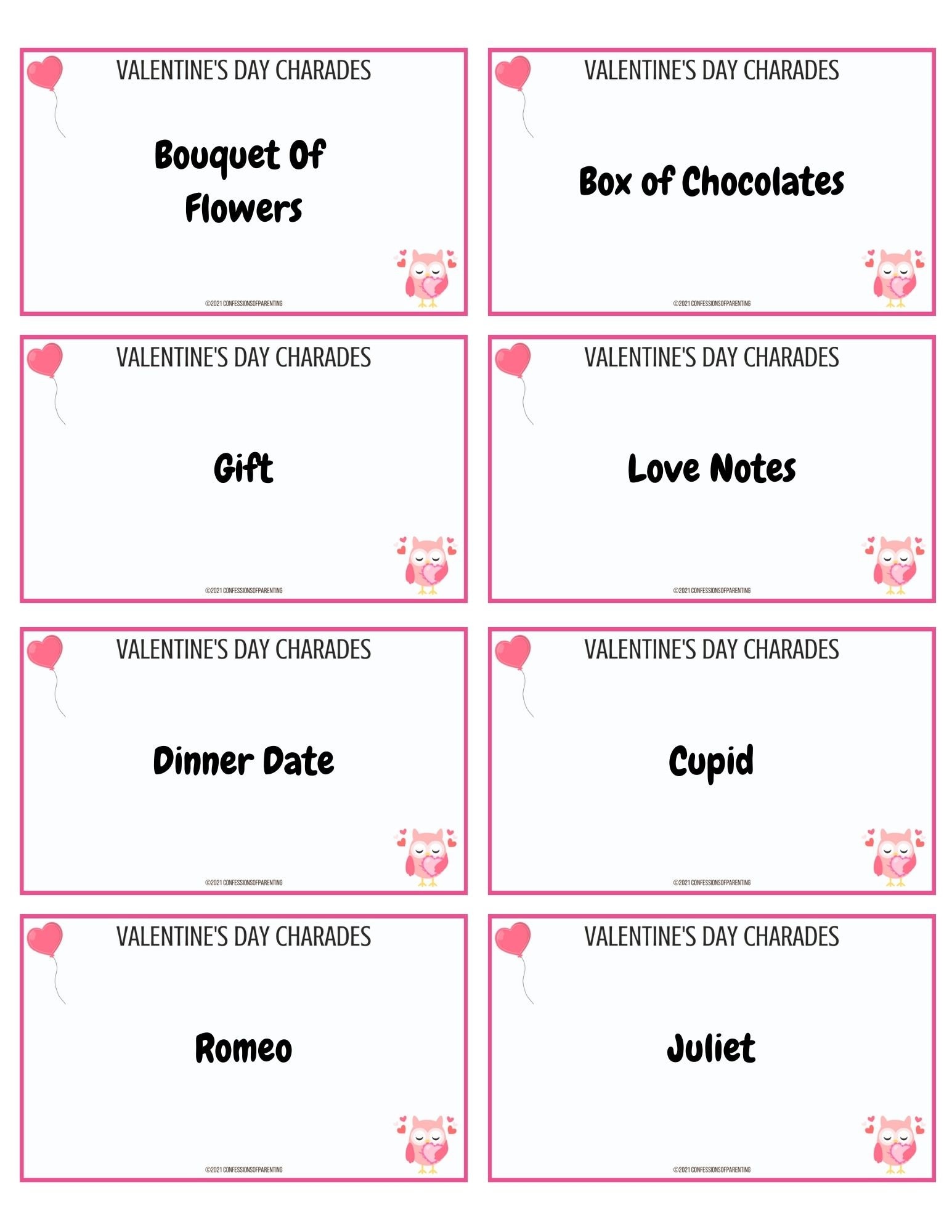 50 Valentine's Day Charades | Valentine’s Day Charades Cards ...