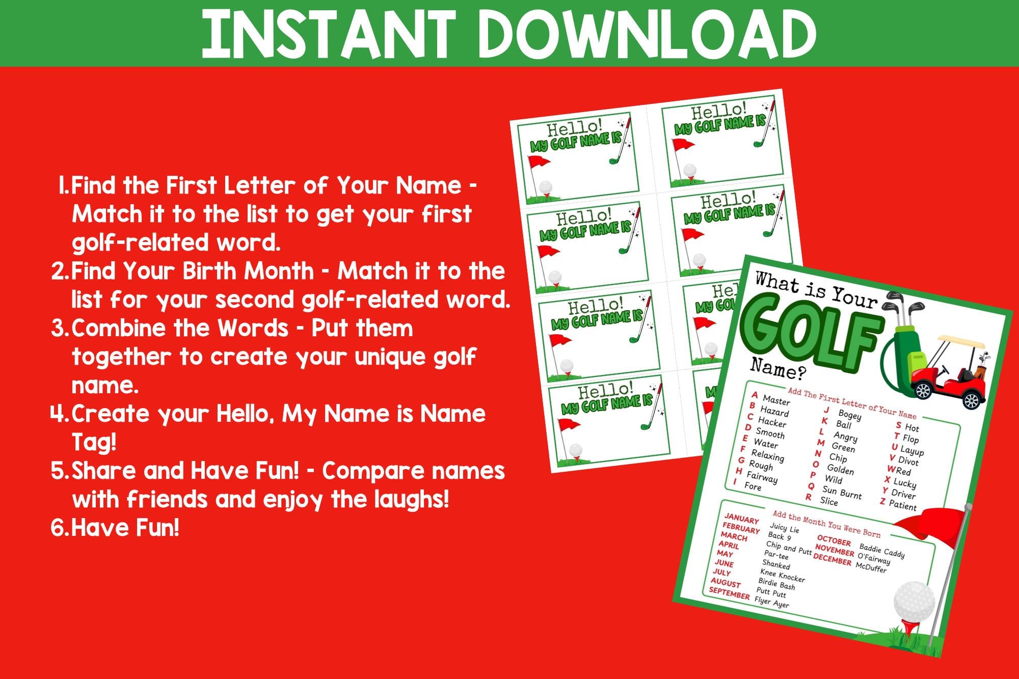 What's My Golf Name Game | Printable Golf Party Games | Golf Tournament ...