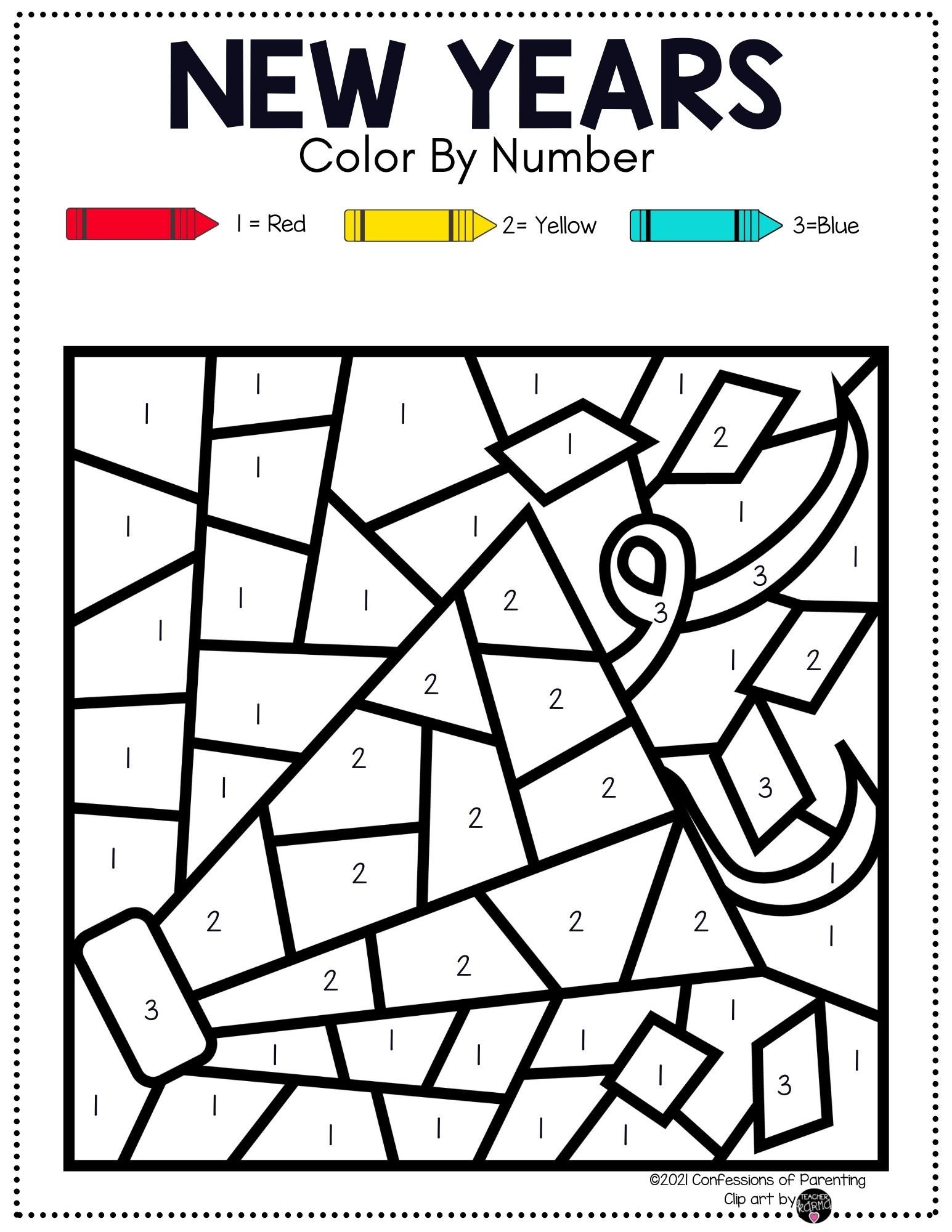 New Year's Eve Color by Number, School Party Activity, Activity at Home ...