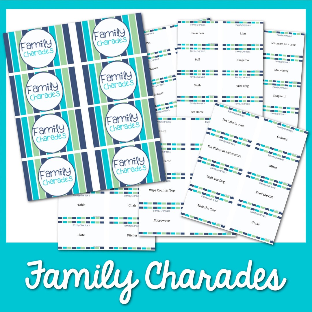 100 Family Charades | Printable Family Charades | Charades Game for ...