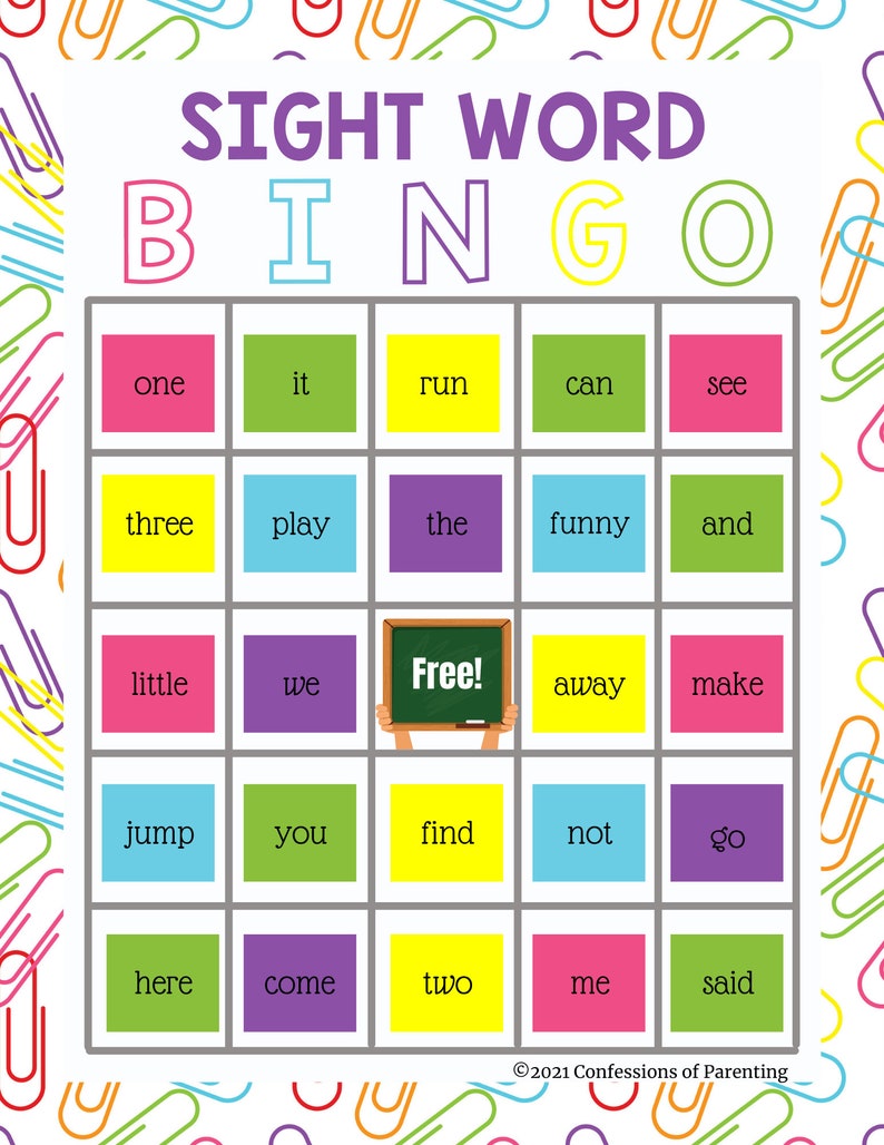 Pre-k Sight Word Bingo Sight Word Bingo for Kindergarten - Etsy