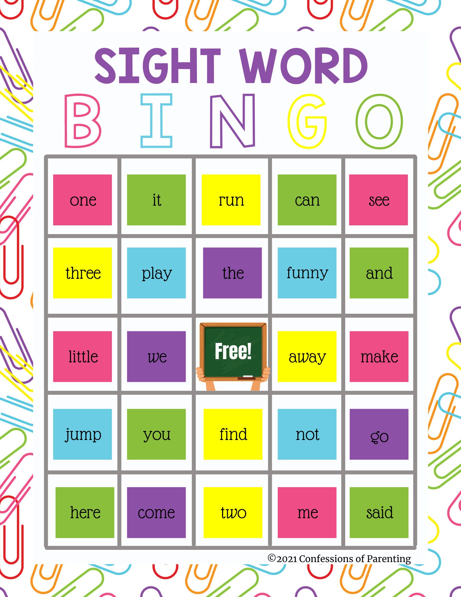 Pre-k Sight Word Bingo, Sight Word Bingo for Kindergarten, Bingo Game ...