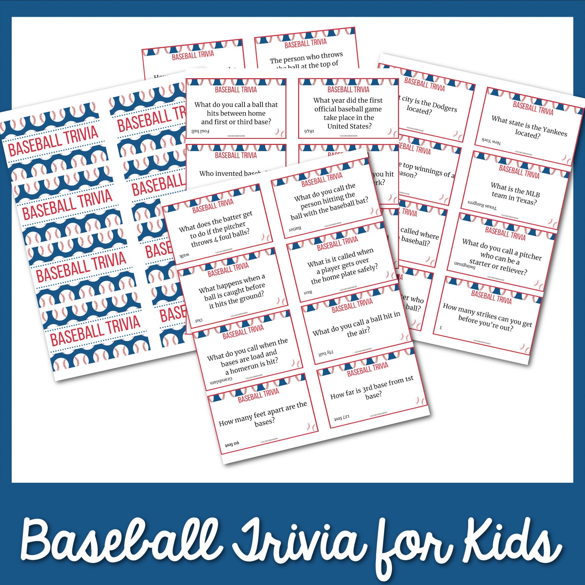 Baseball Trivia Cards for Kids - Etsy