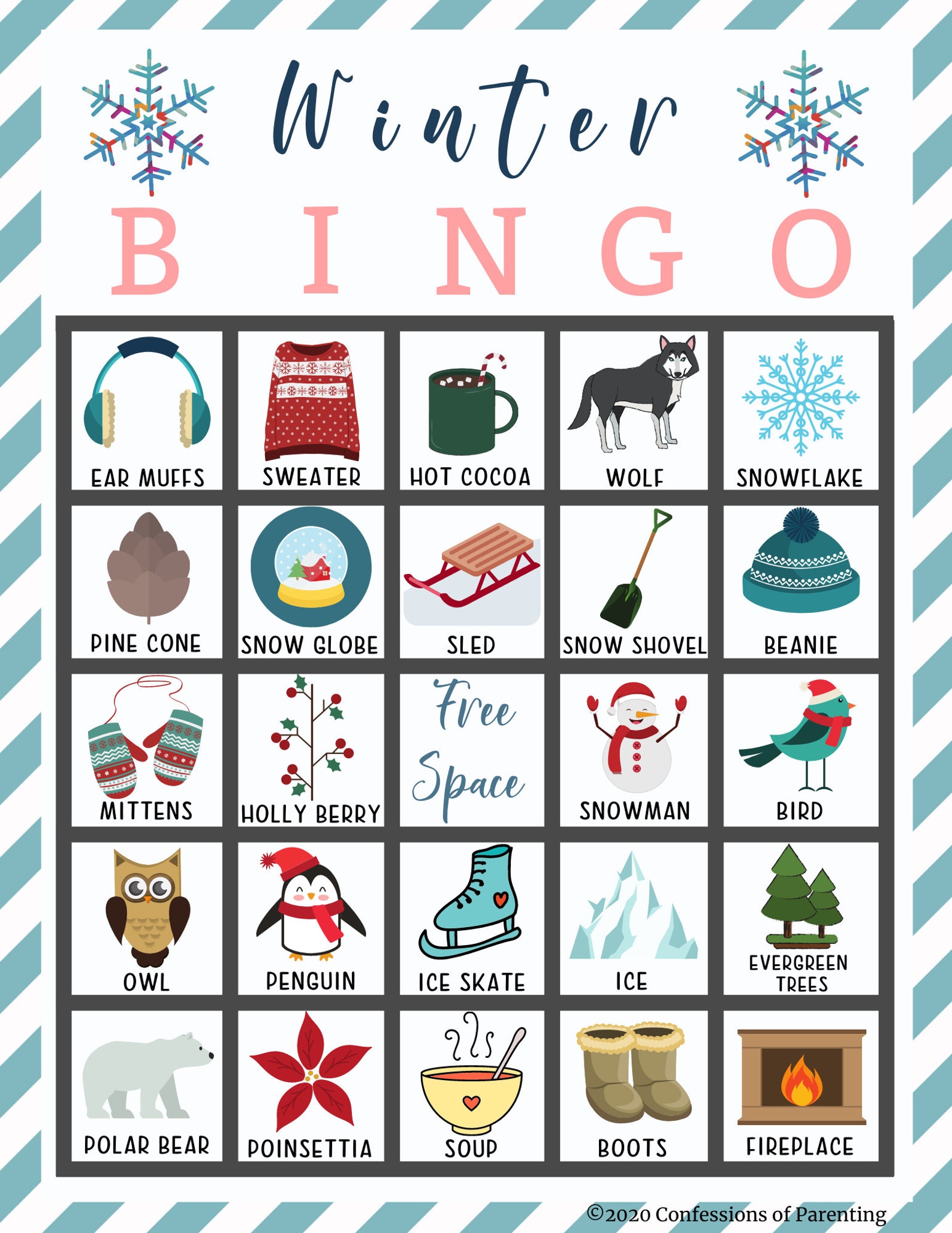 7 Winter Bingo Game | Printable Winter Bingo | Winter Party Bingo ...
