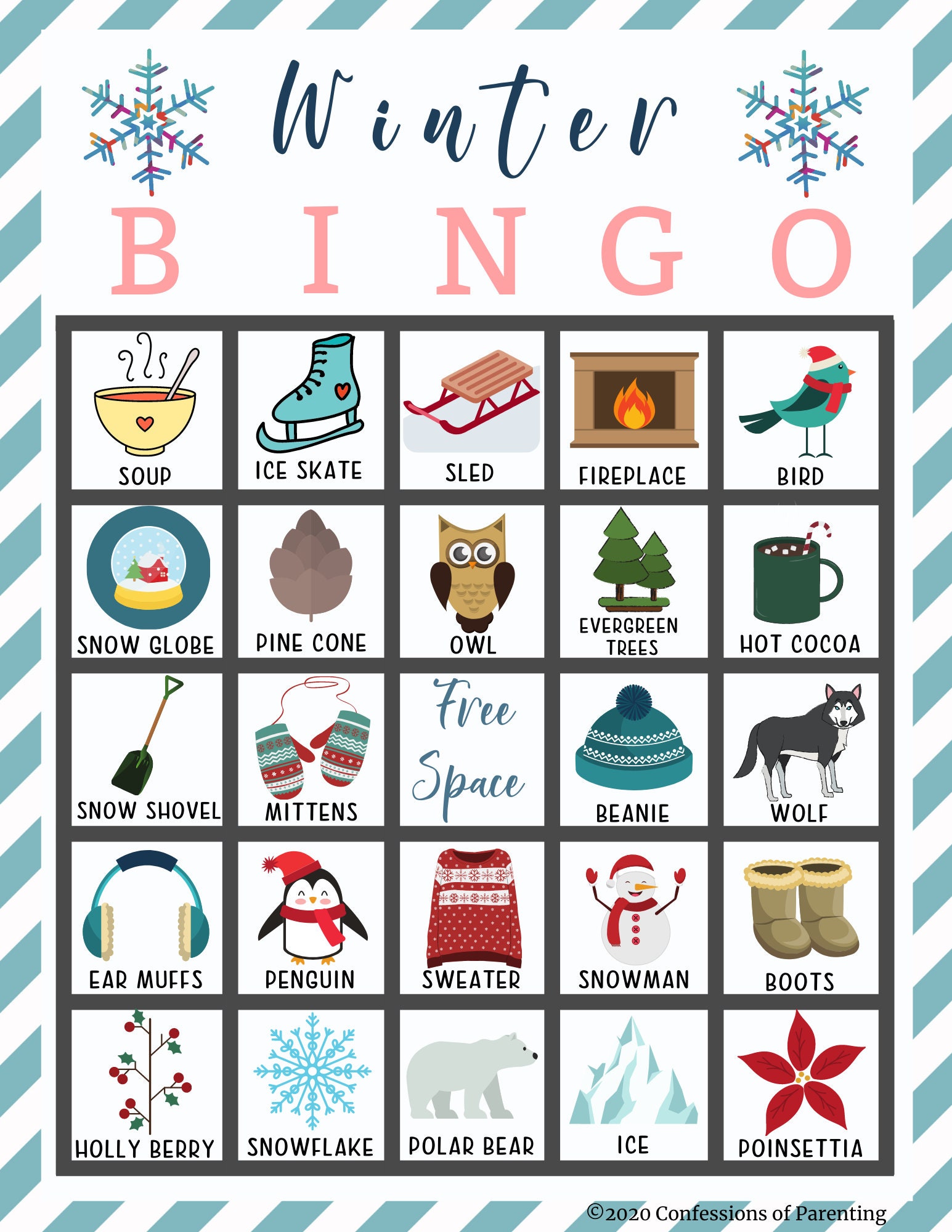 7 Winter Bingo Game | Printable Winter Bingo | Winter Party Bingo ...
