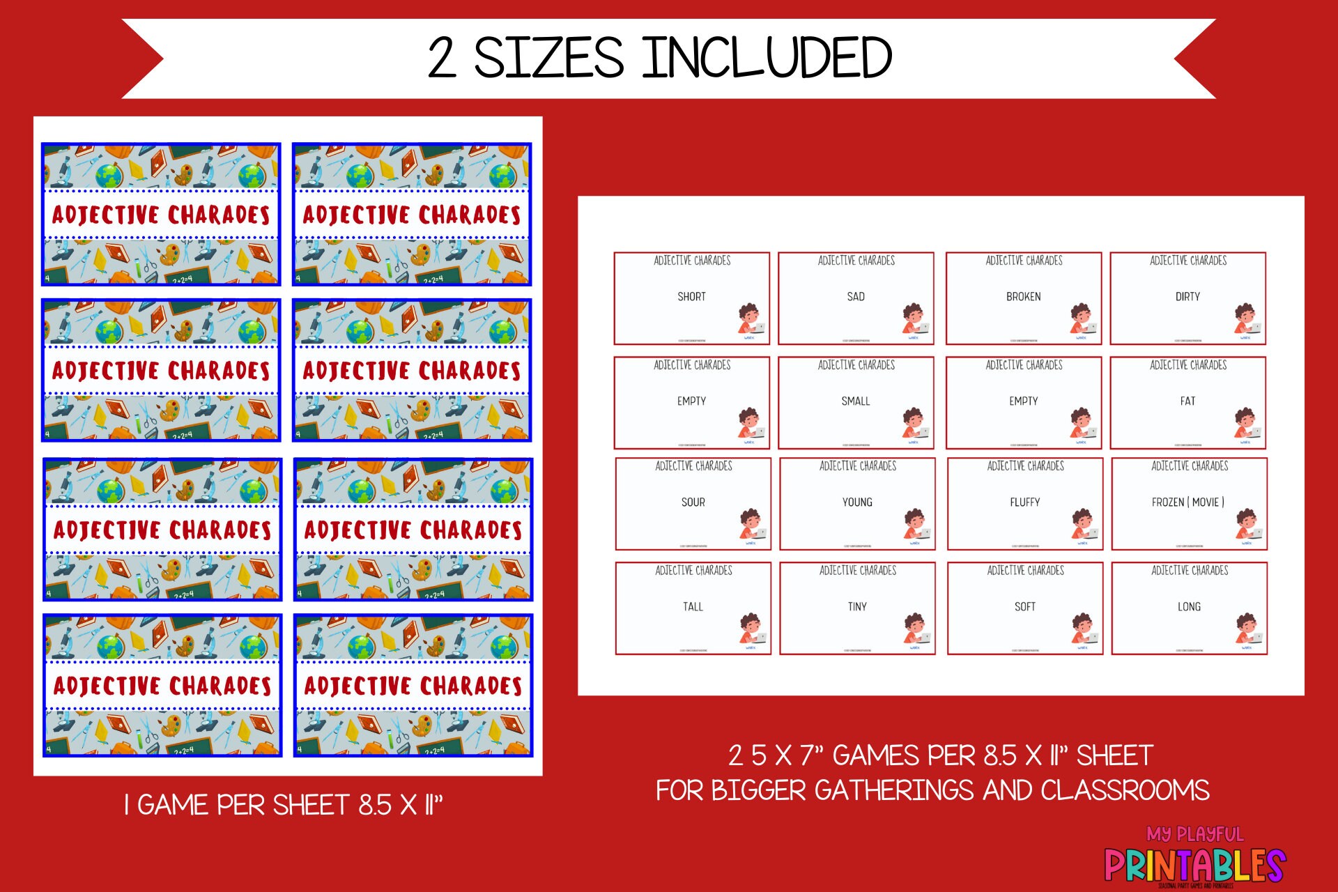 50 Adjective Charades | Printable Adjective Charades | Printable Word ...