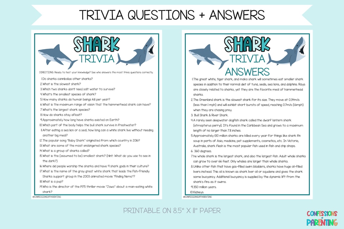 60+ Shark Trivia Questions | Ocean Unit Study | Printable Shark Trivia ...