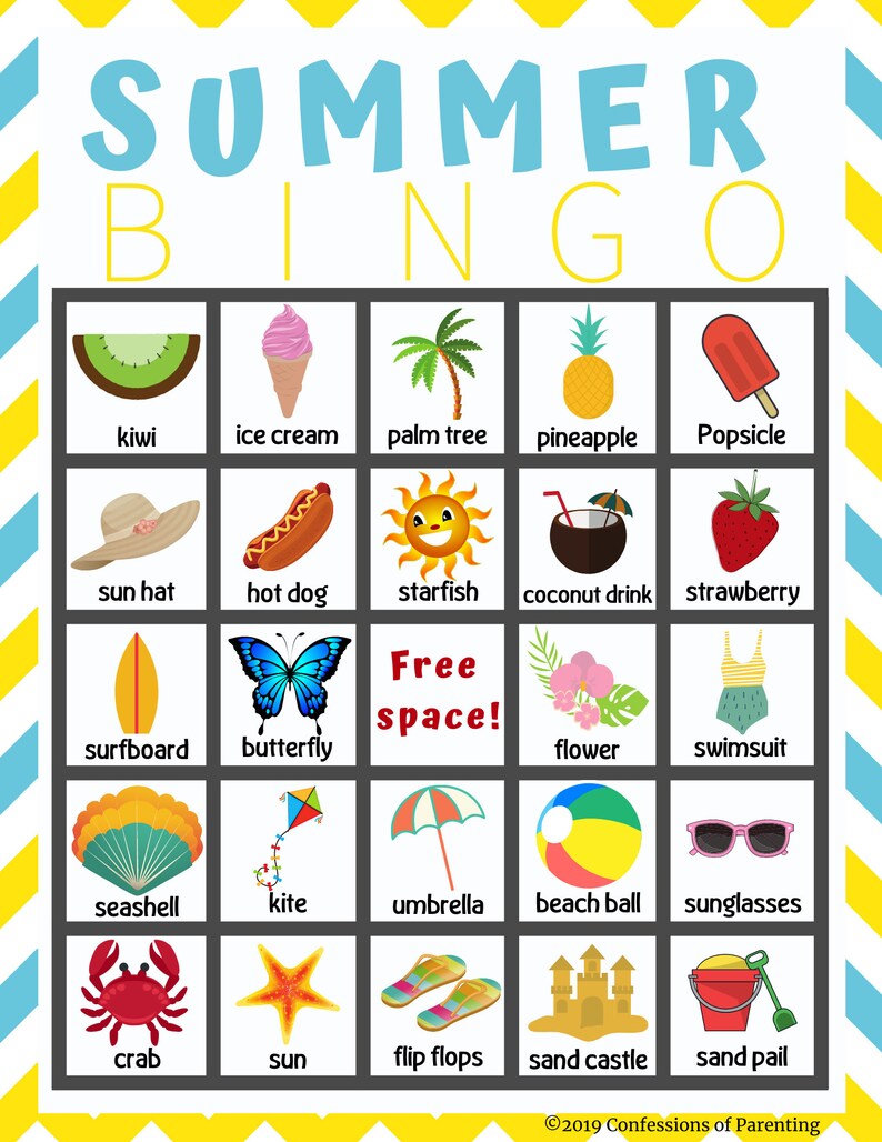 7 Summer Bingo Cards | Printable Summer Bingo | Summer-themed Bingo ...