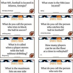 50 Sports Themed Trivia Cards - Etsy