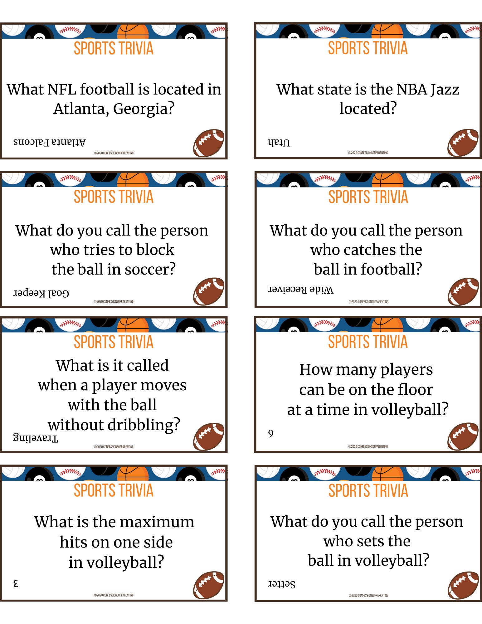 50 Sports Themed Trivia Cards - Etsy