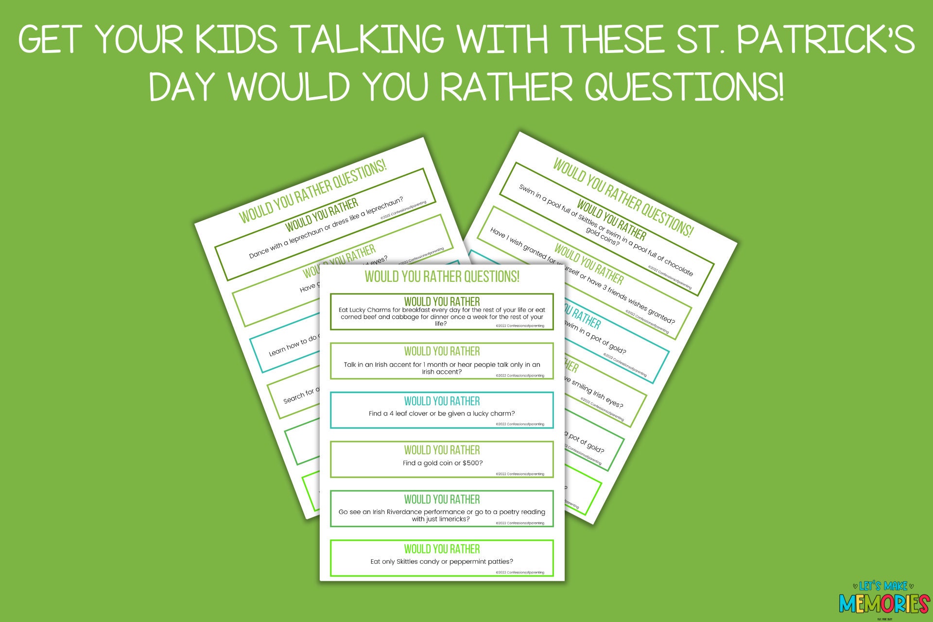 St. Patrick's Day Would You Rather St. Patrick's Day Game Printable ...