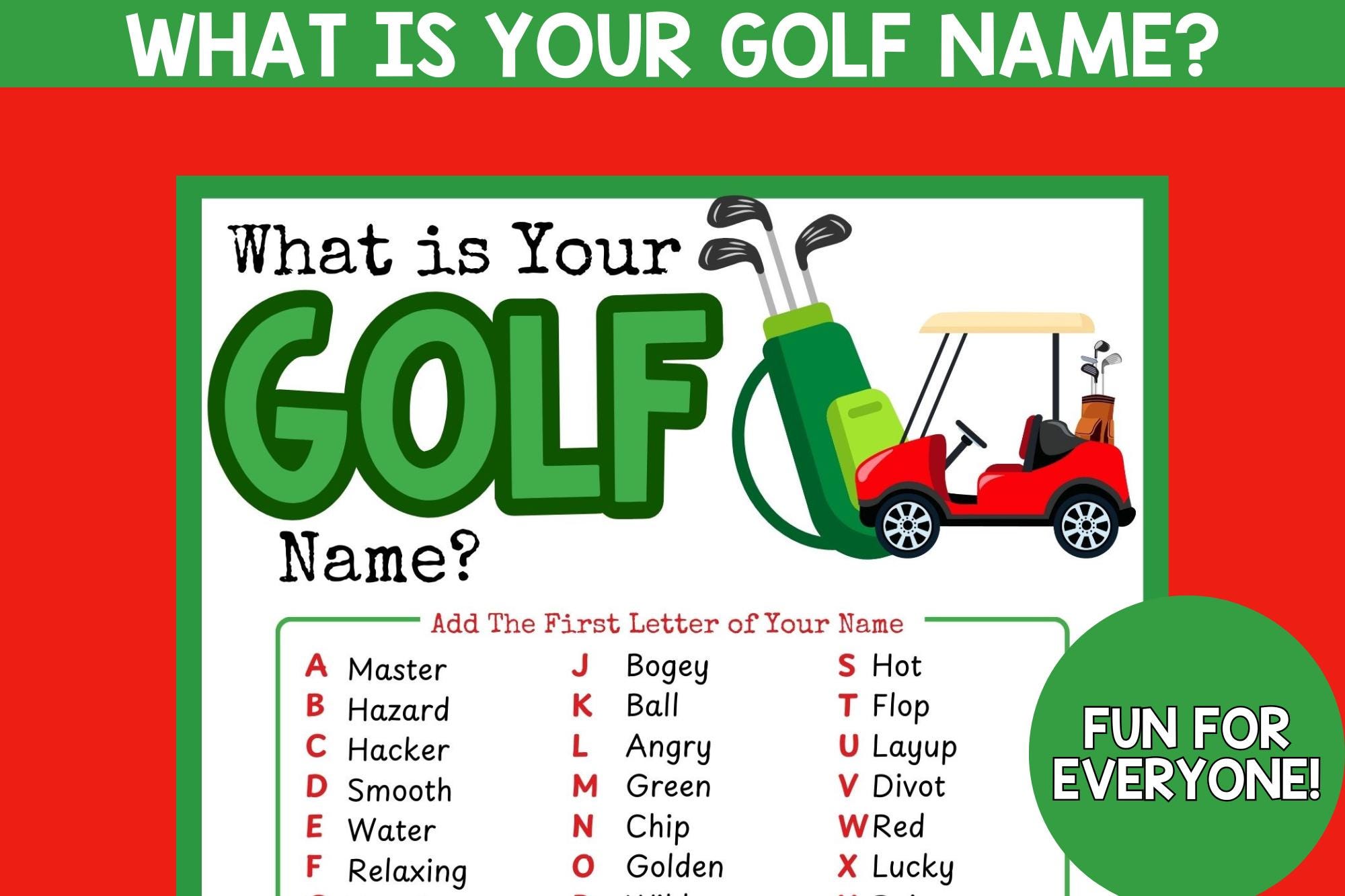 What's My Golf Name Game | Printable Golf Party Games | Golf Tournament ...