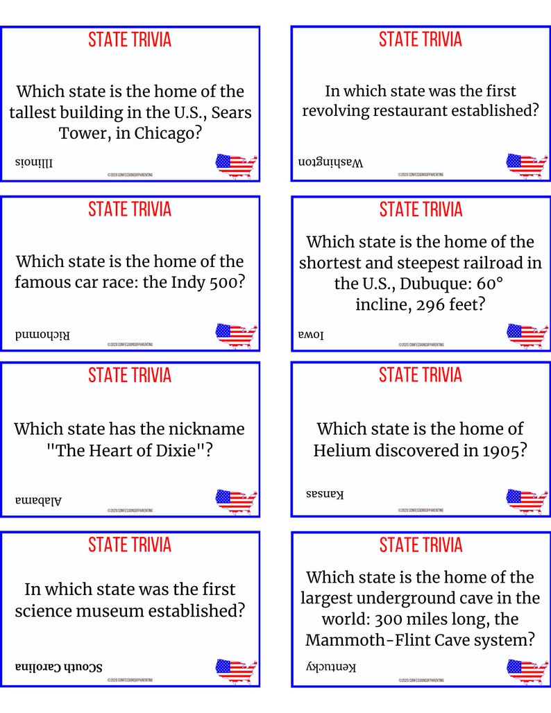100 State Trivia Questions | Printable U.S. State Trivia | Educational ...