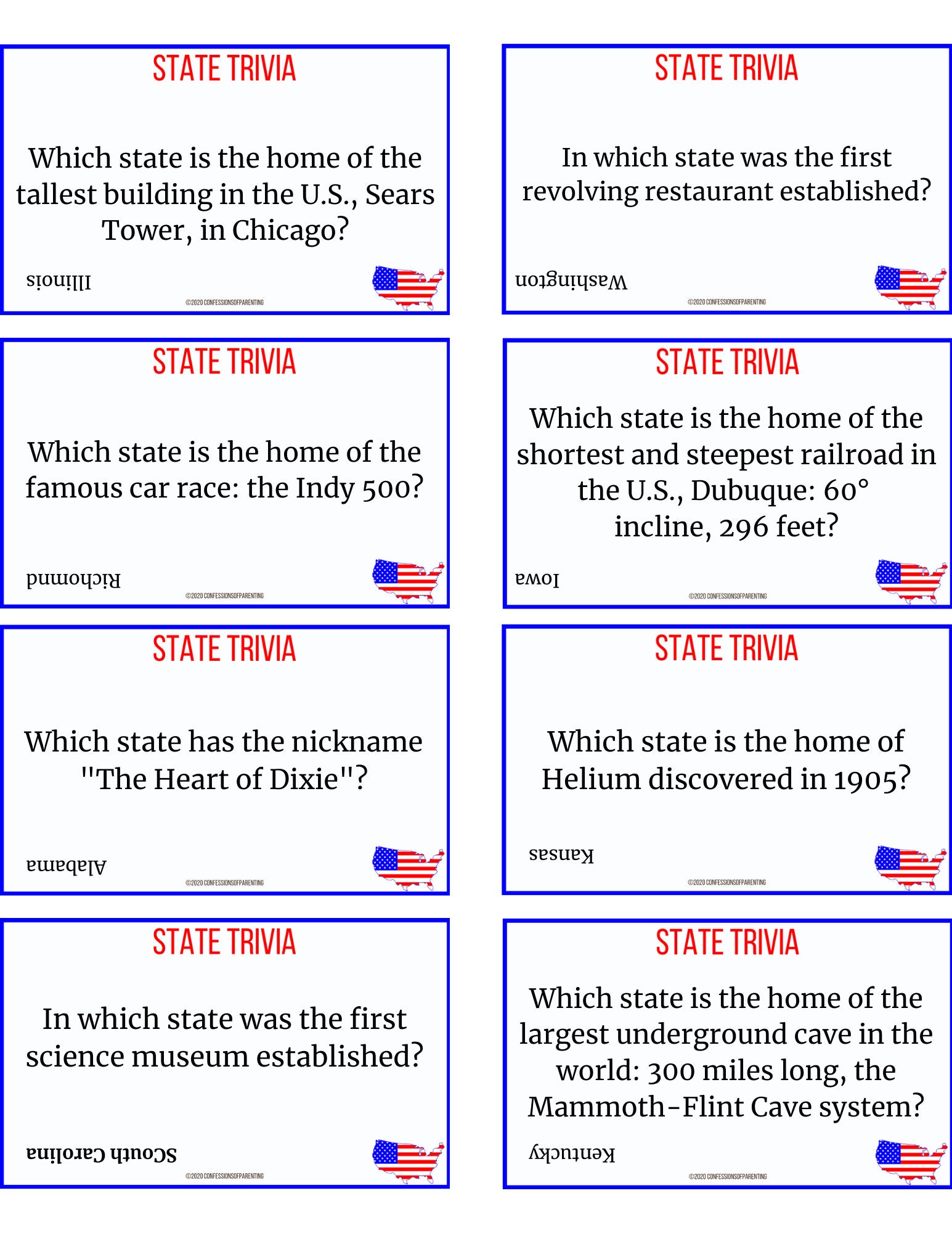 100 State Trivia Questions - Etsy